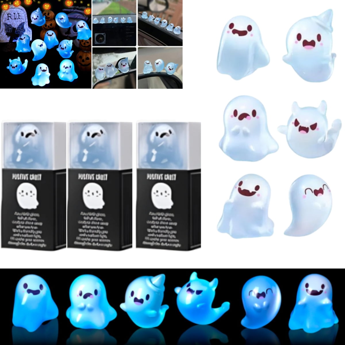 Halloween Luminous Mini Ghost Blind Box: 3D Resin Car or Home Decor Figurine (Random Model ...