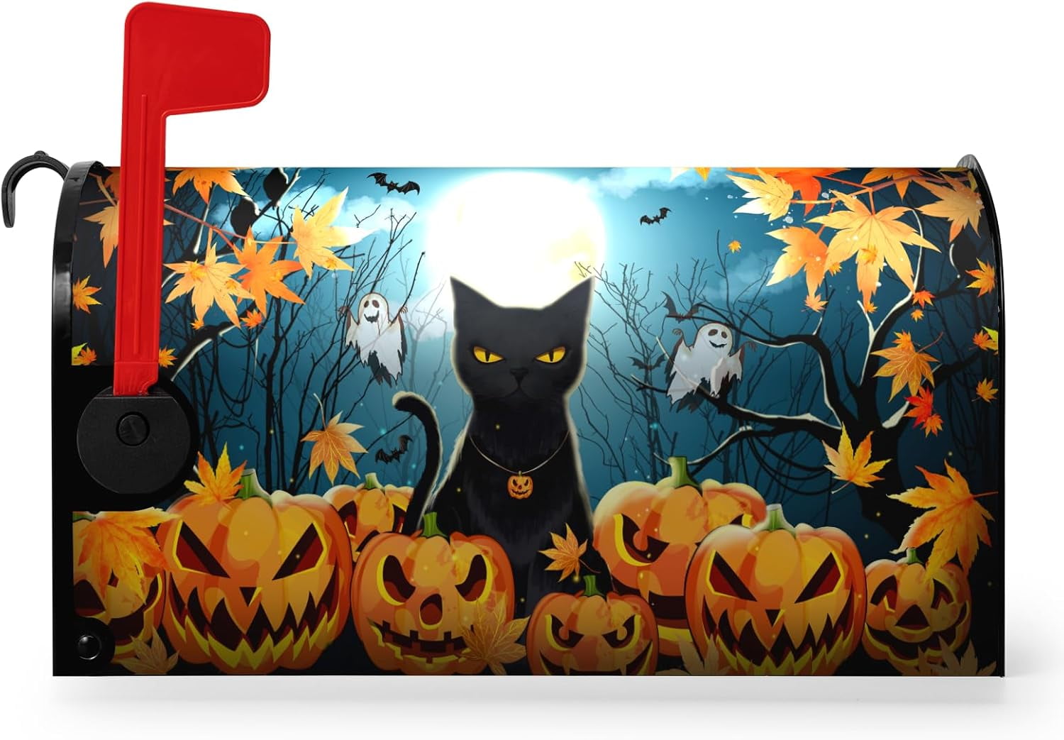Halloween Mailbox Covers Black Cat Pumpkin Magnetic Mailbox Wrap Maple ...