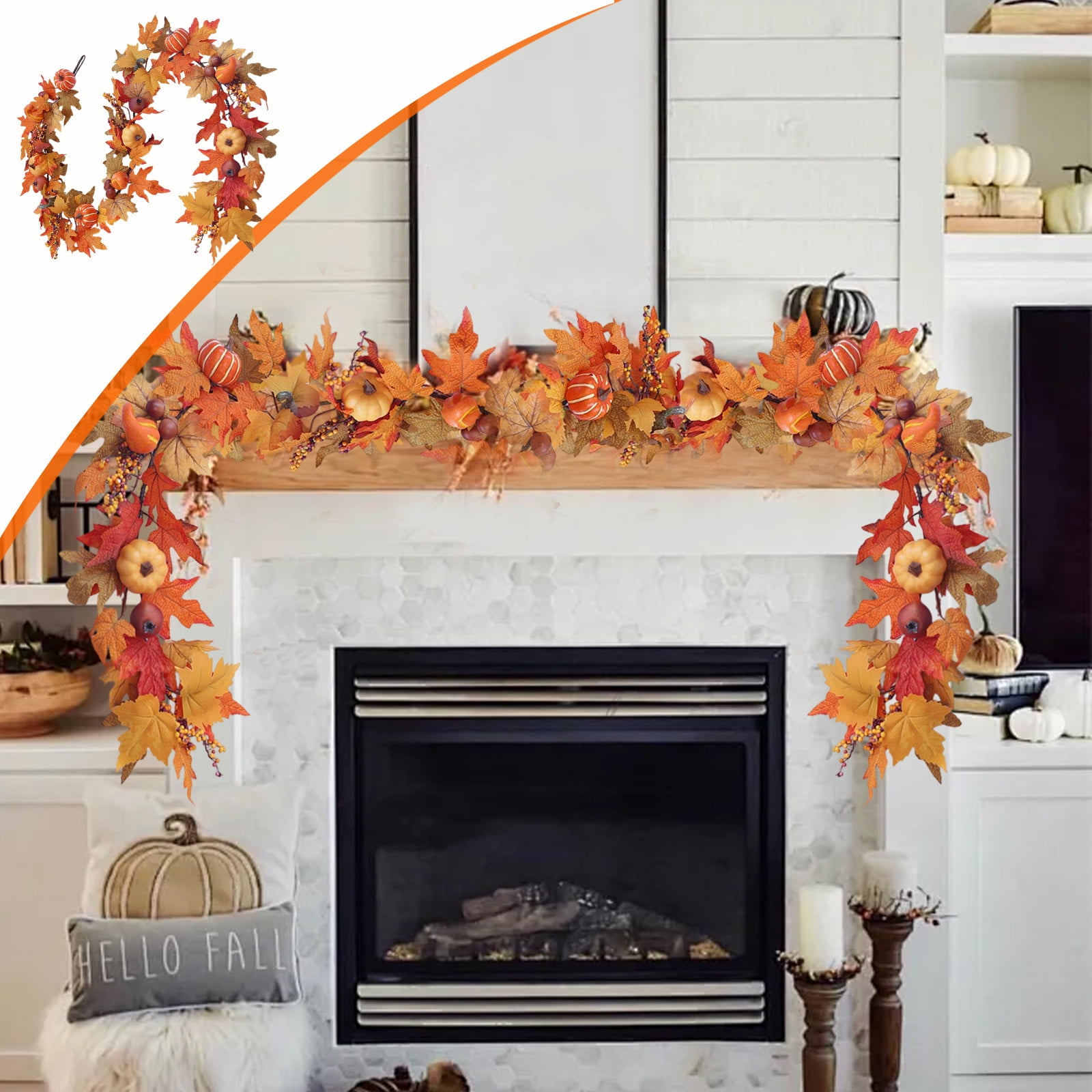 Halloween Maple Leaf Garlands Rattan Decor Hanging Wall, Realistic ...