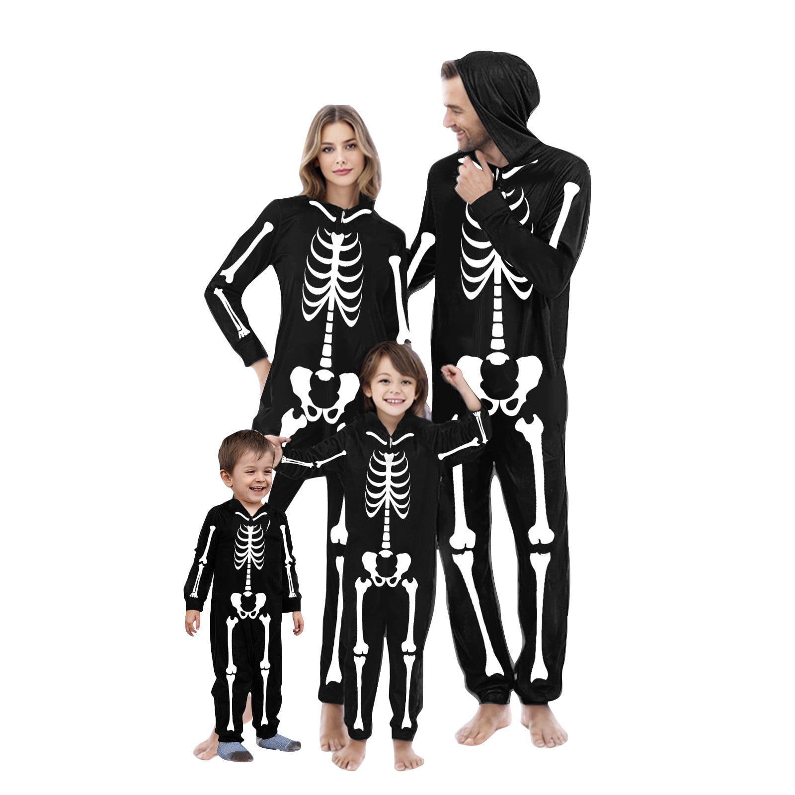 Halloween Matching Family Pajamas Sets Skeleton Jumpsuit Hooded One ...