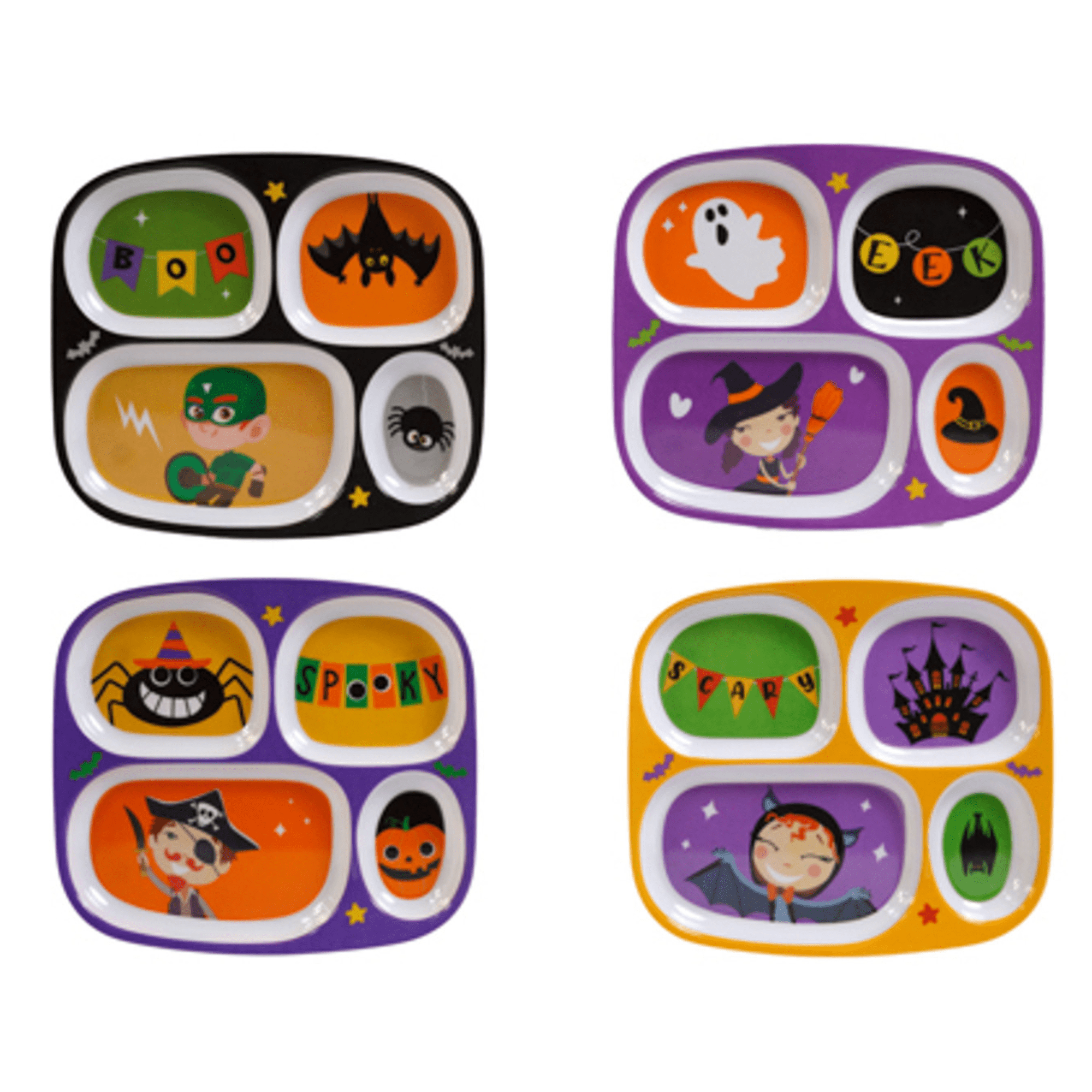 Halloween Melamine 4 Section Plates Divided Dish Trays Set of 4 Craft ...
