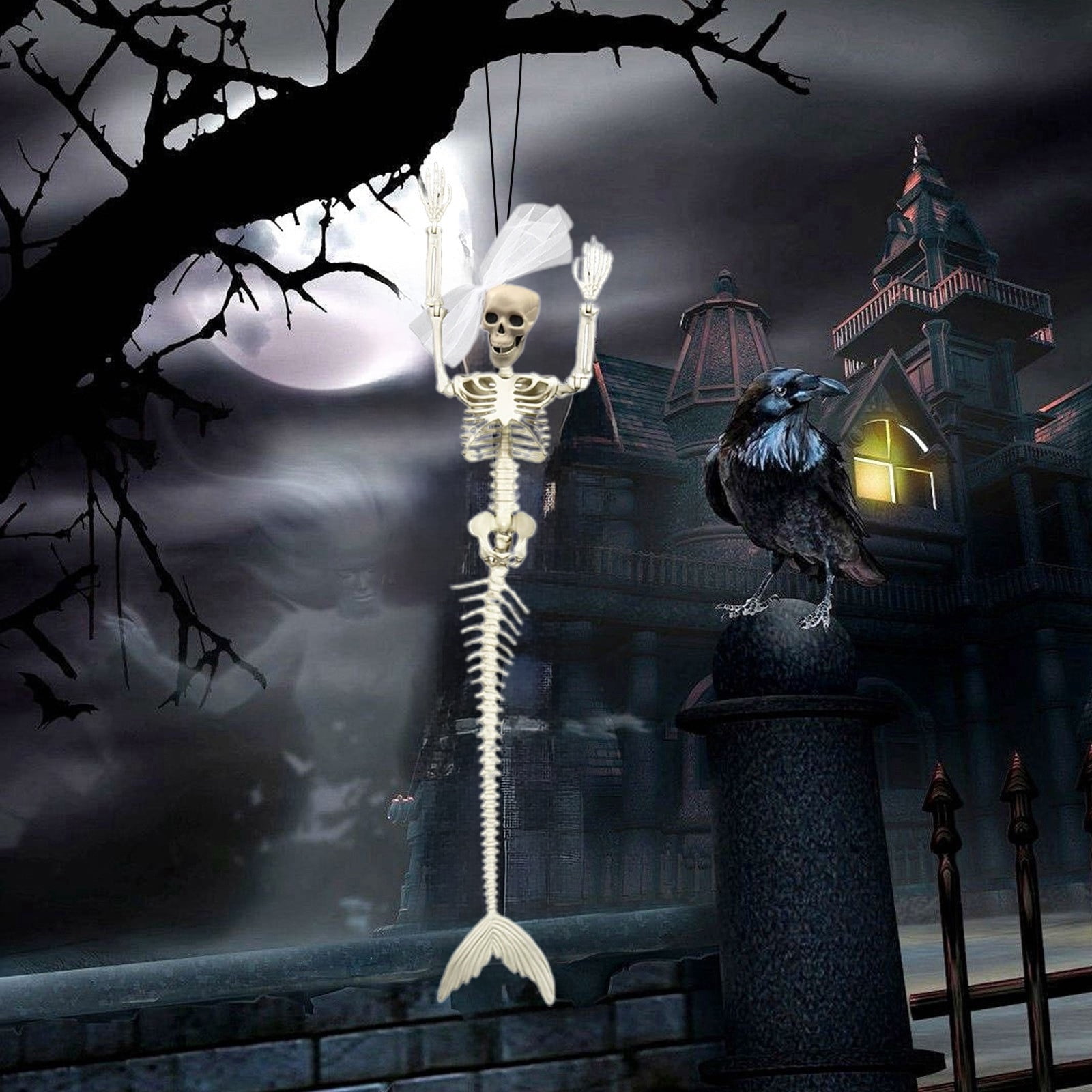 Halloween Mermaid Skeleton, 1 Pc Halloween Skeleton Mermaid With ...
