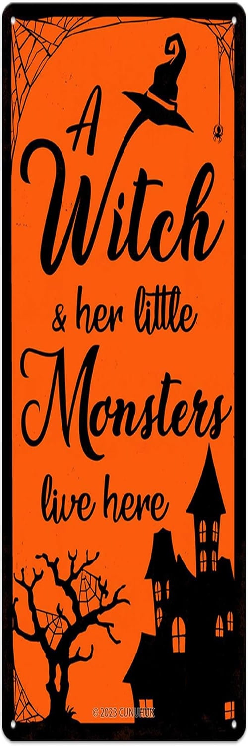 Halloween Metal Sign Wall Decor, A Witch & Her Little Monsters Live ...