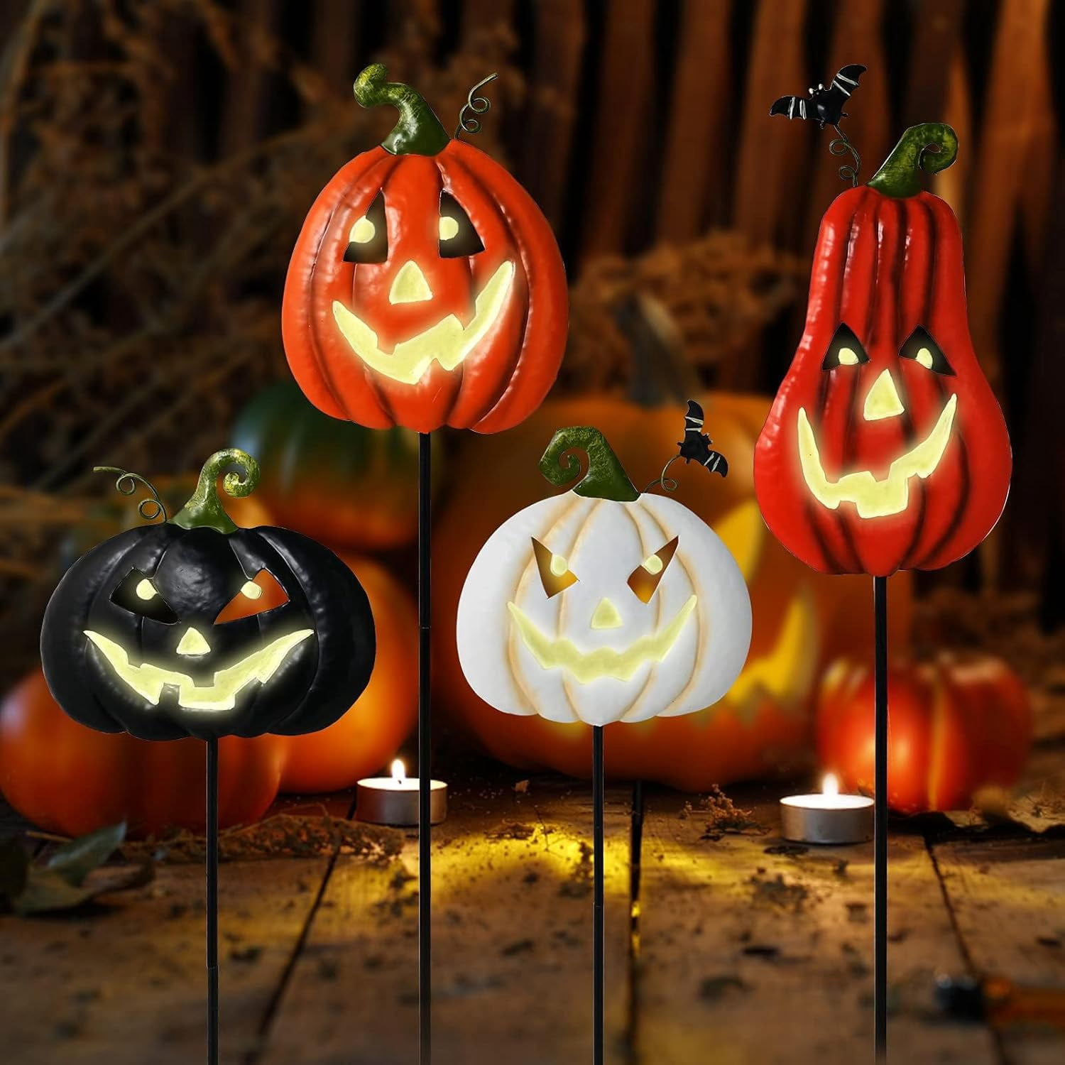 Halloween Metal Stakes Pumpkin, Jack o Lantern Spooky Faces Smile with ...