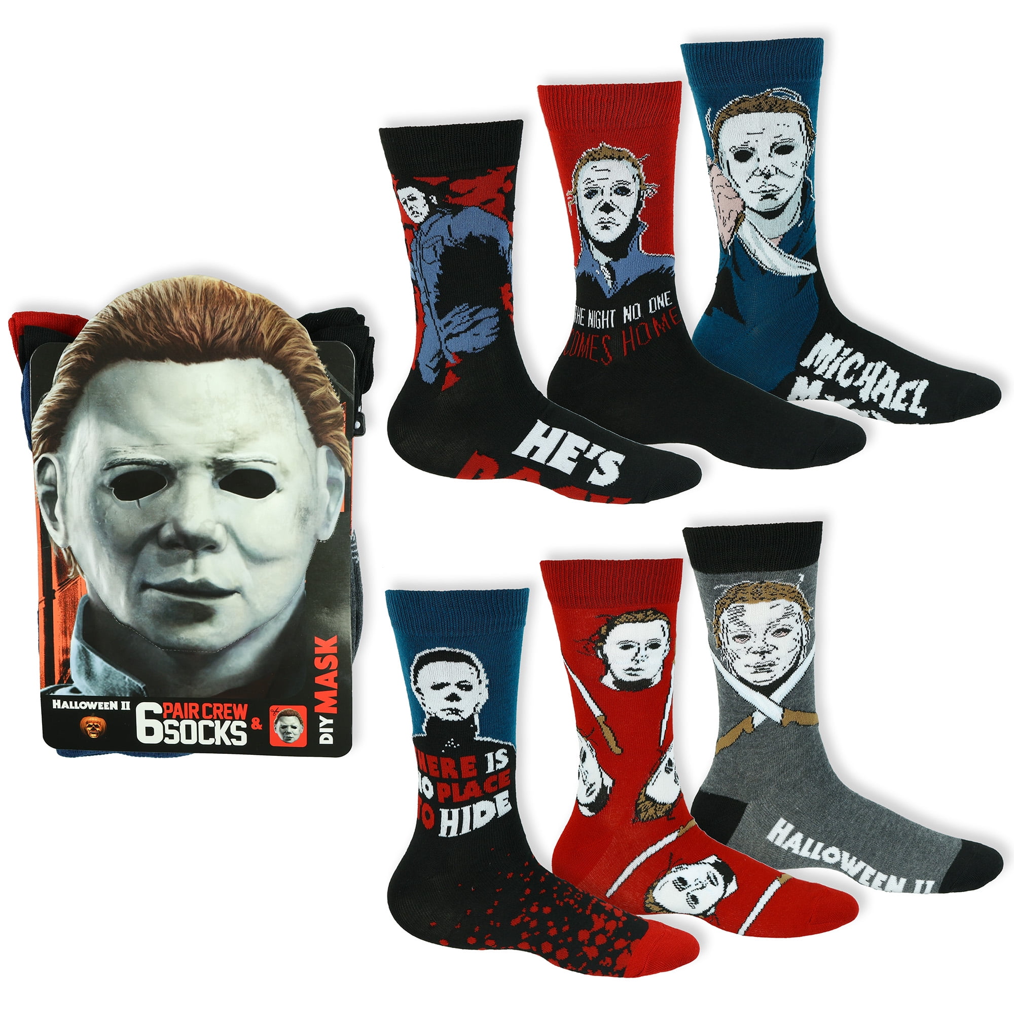 Halloween Michael Myers Men's 6 Pair Crew Socks with D.I.Y. Mask ...