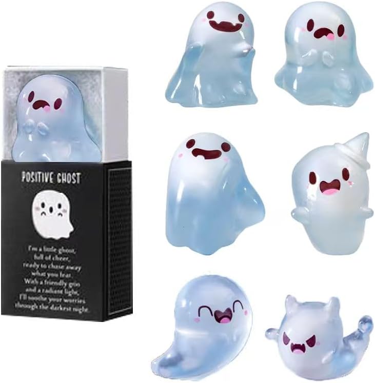 Halloween Mini Ghost Figures with Box, Luminous Ghost Miniature Resin ...