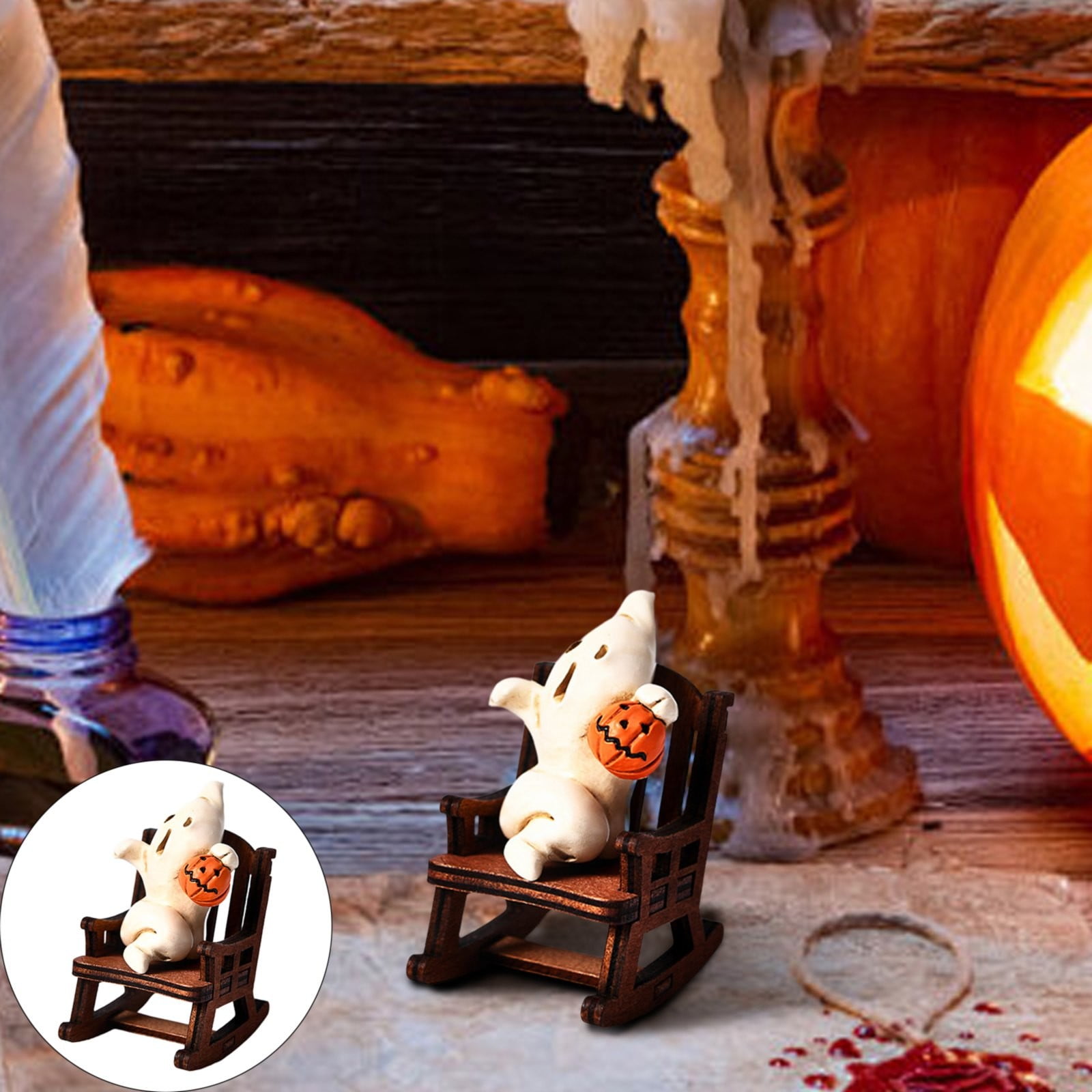 Halloween Miniature Figurine, Pumpkin Ghost Rocking Chair Mini ...