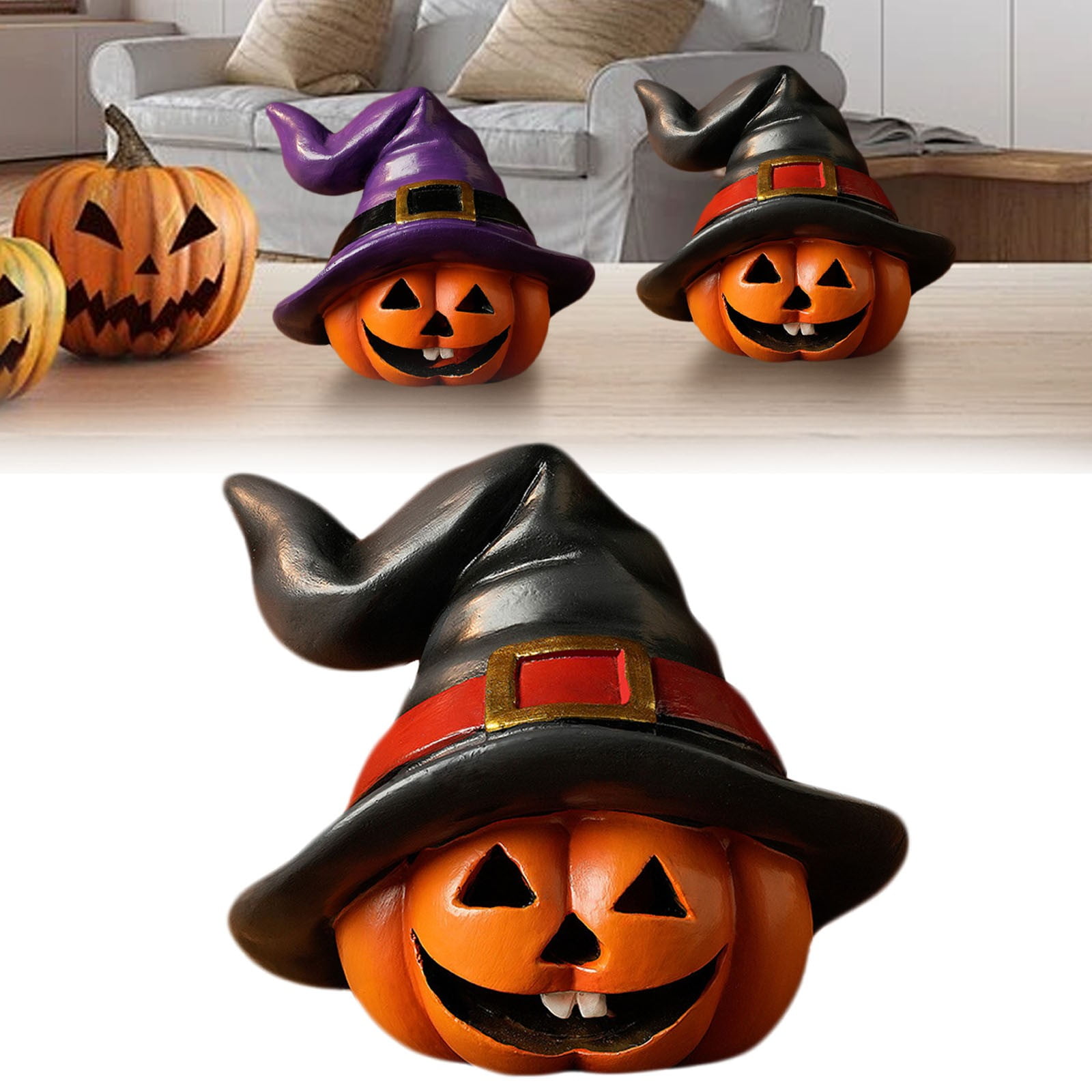 Halloween Miniature Pumpkin Figurines,Witch Hat on Pumpkin Halloween ...