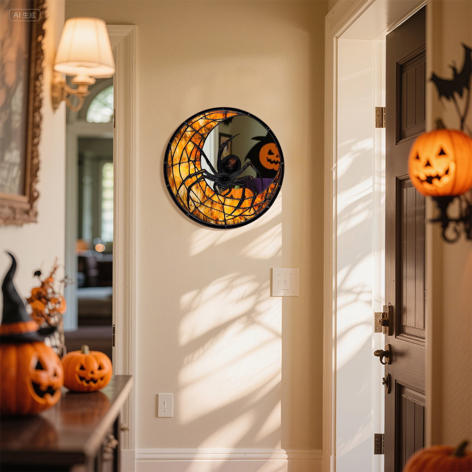 Halloween Mirror Decor with Spider Bats Decals Ornament Halloween Home ...