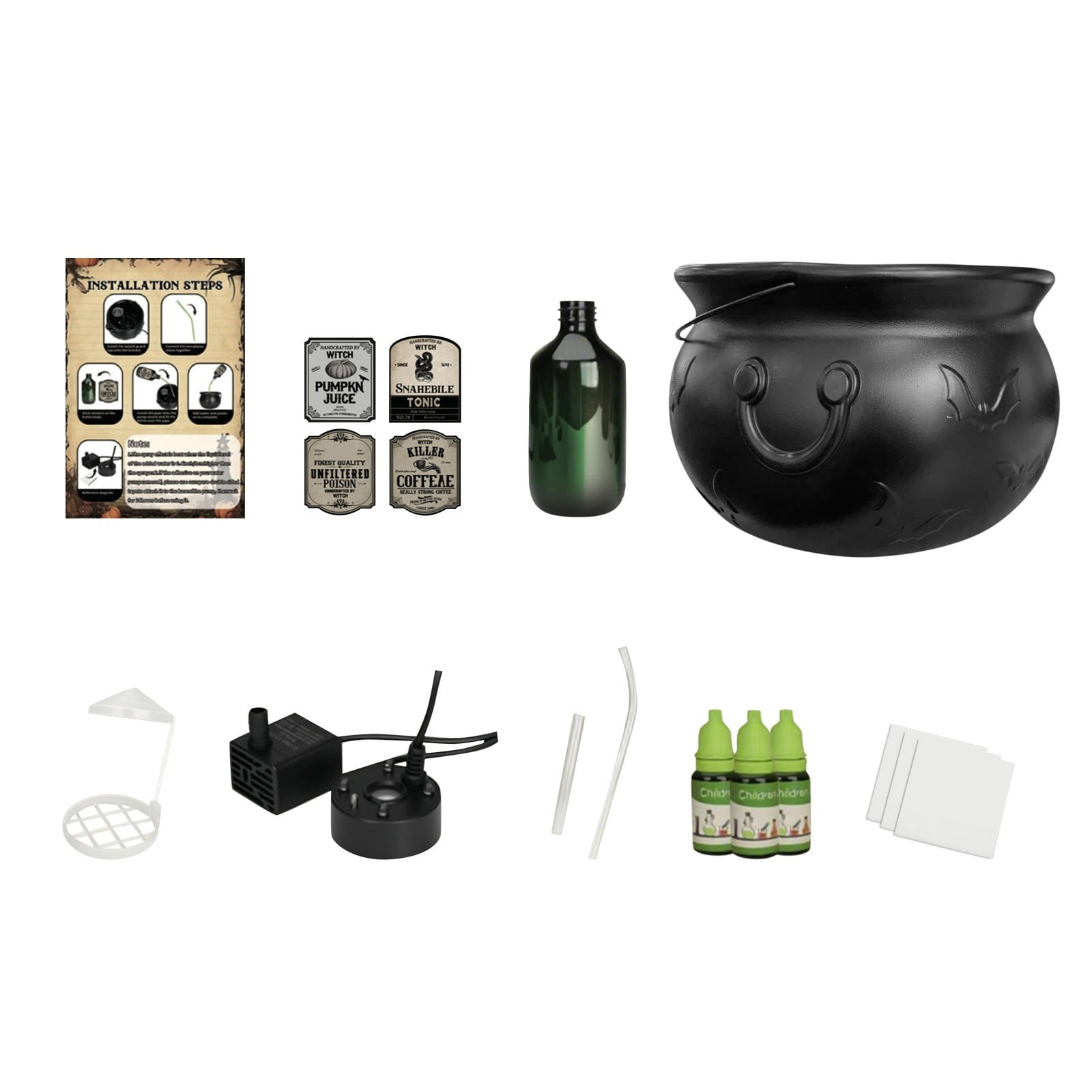 Halloween Mist Cauldron Kit with Fog Maker, Potion Labels, Green Liquid ...