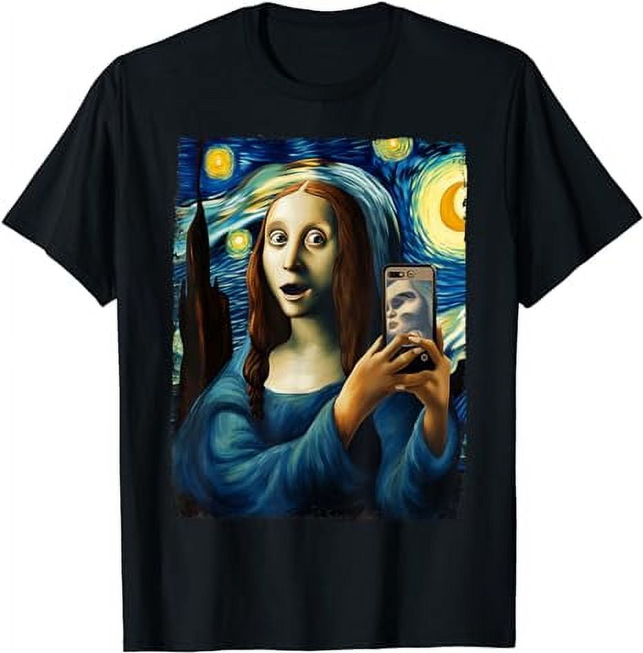 Halloween Mona Lisa Scream And Selfie Starry Night Van Gogh T-Shirt ...