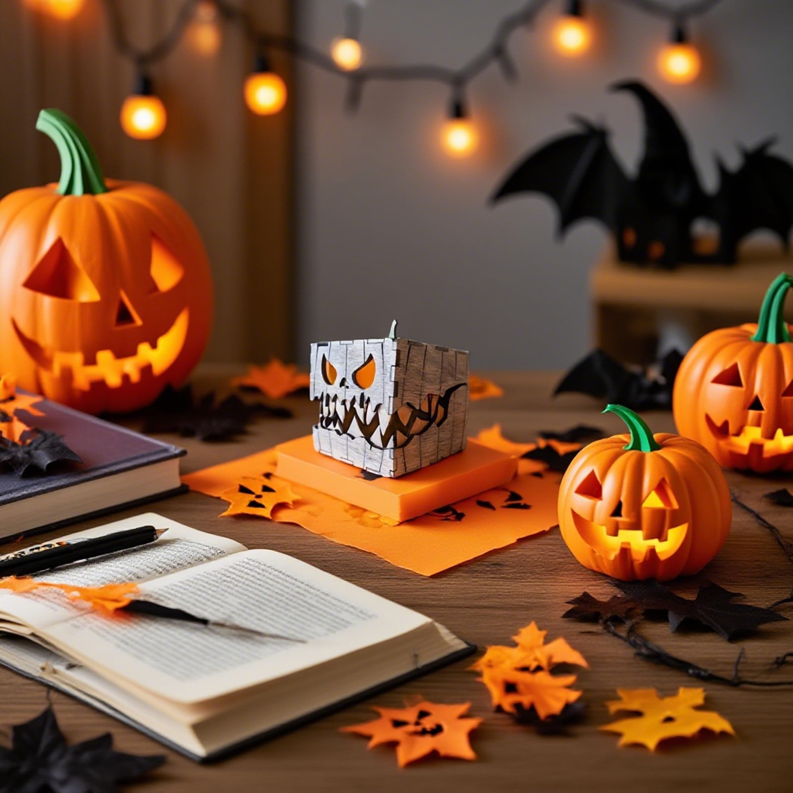 Halloween Monster Cube Decorative Prop, Spooky Wooden-Look Scary Face ...