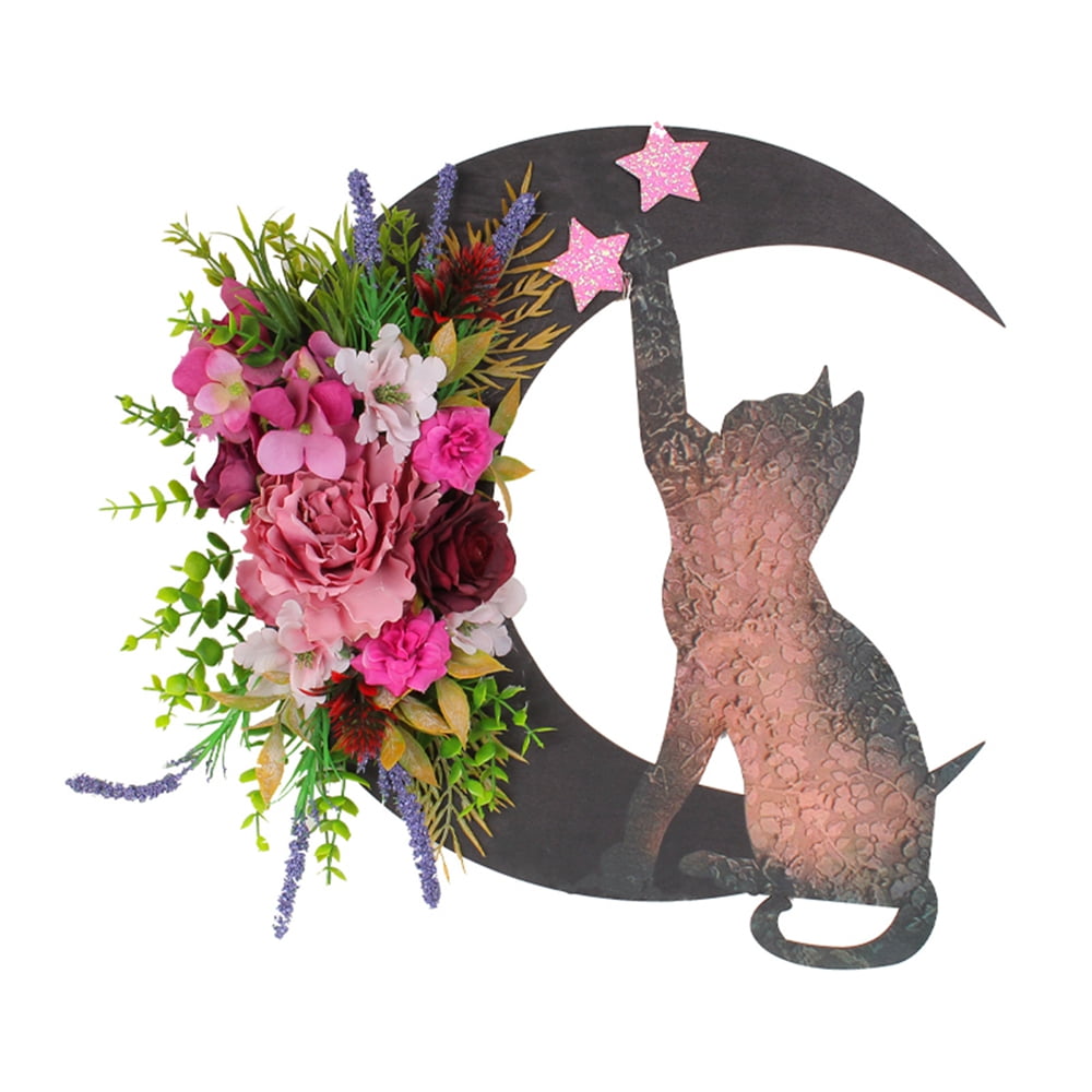 Halloween Moon Cat Garland Halloween Wreath for Front Door Cat Wreath ...