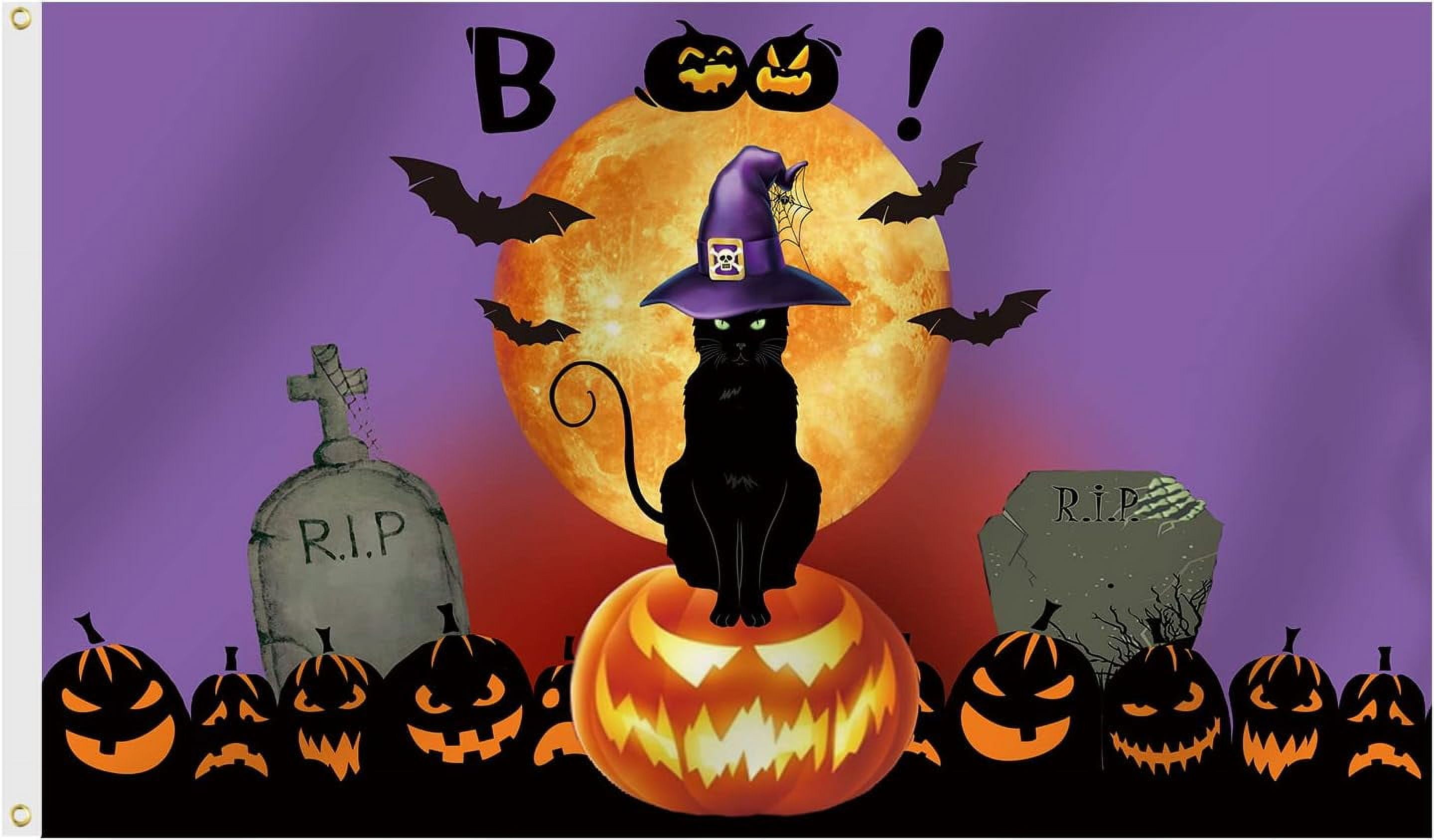 Halloween Moon Night Pumpkin Lantern Boo Flag, Halloween Themed Black ...