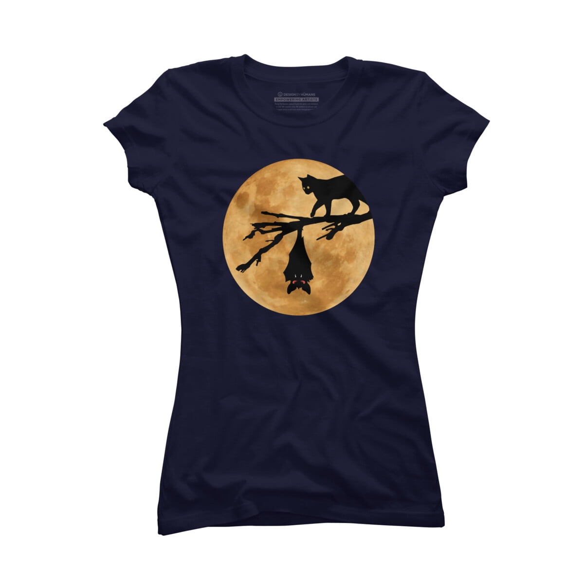 Halloween - Moon (The Cat and the Bat) Juniors Navy Blue Graphic Tee ...