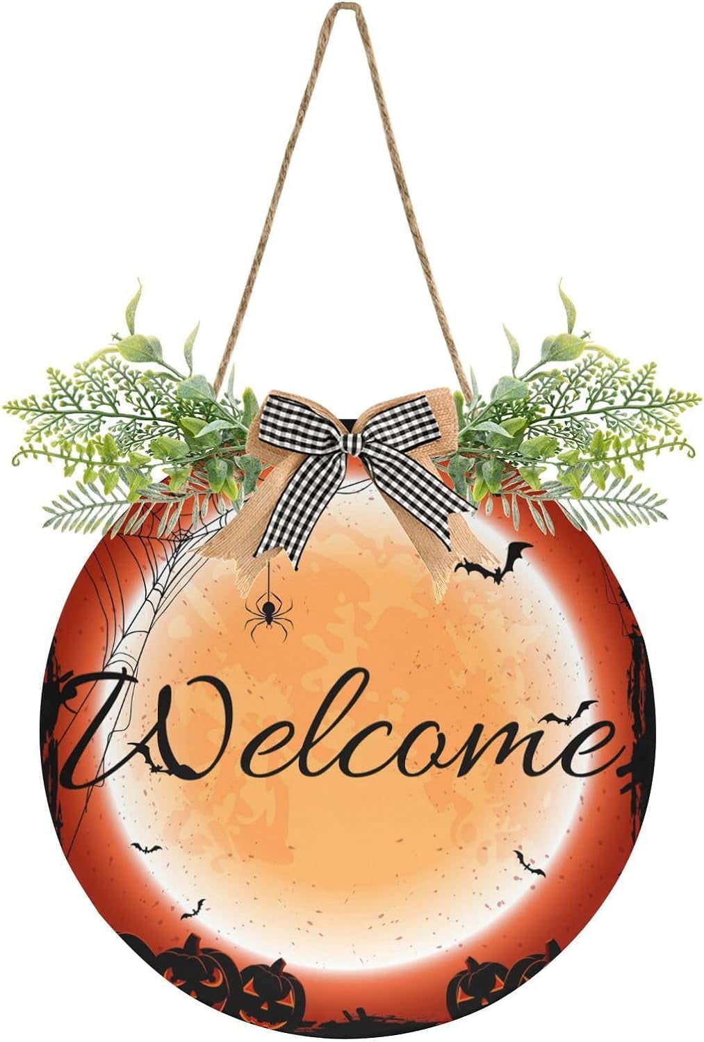 Halloween Moonlight Pumpkin Welcome Sign Front Door Round Wall Door ...
