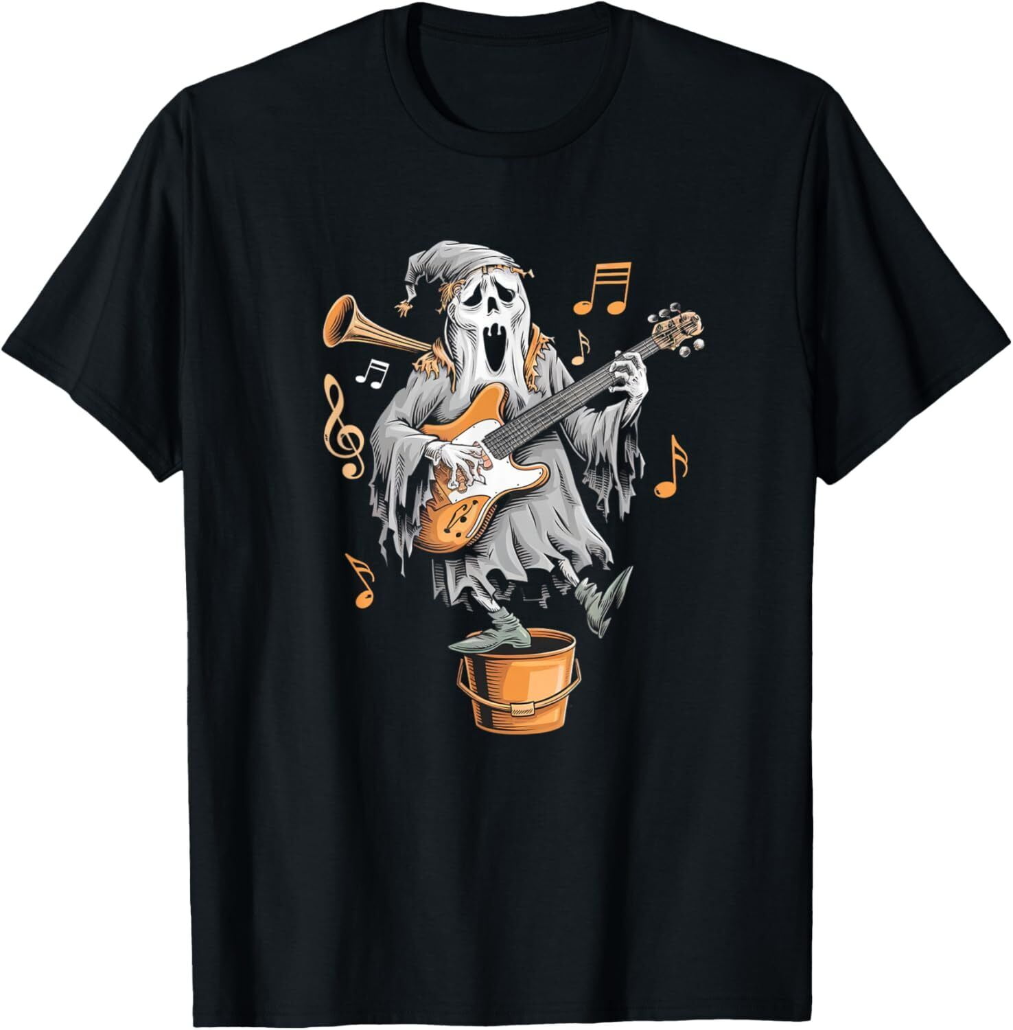 Halloween Music Teacher Ghost Playing Musical Instruments T-Shirt ...