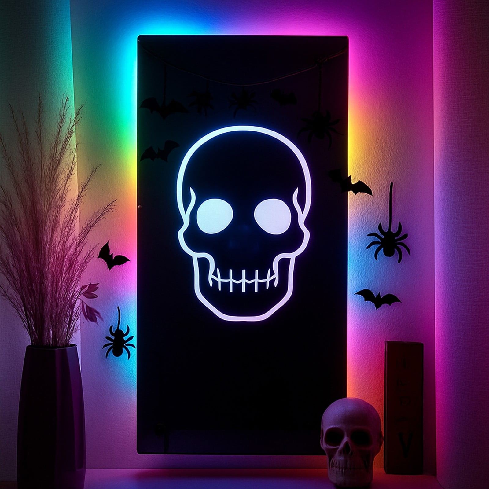 Halloween Neon Skull Sign - Customizable LED Halloween Decor - 40x20cm ...
