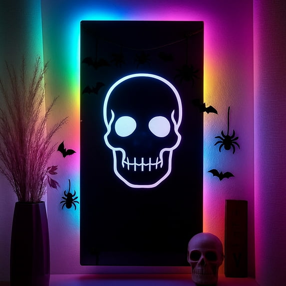 Halloween Neon Skull Sign - Customizable LED Halloween Decor - 40x20cm ...