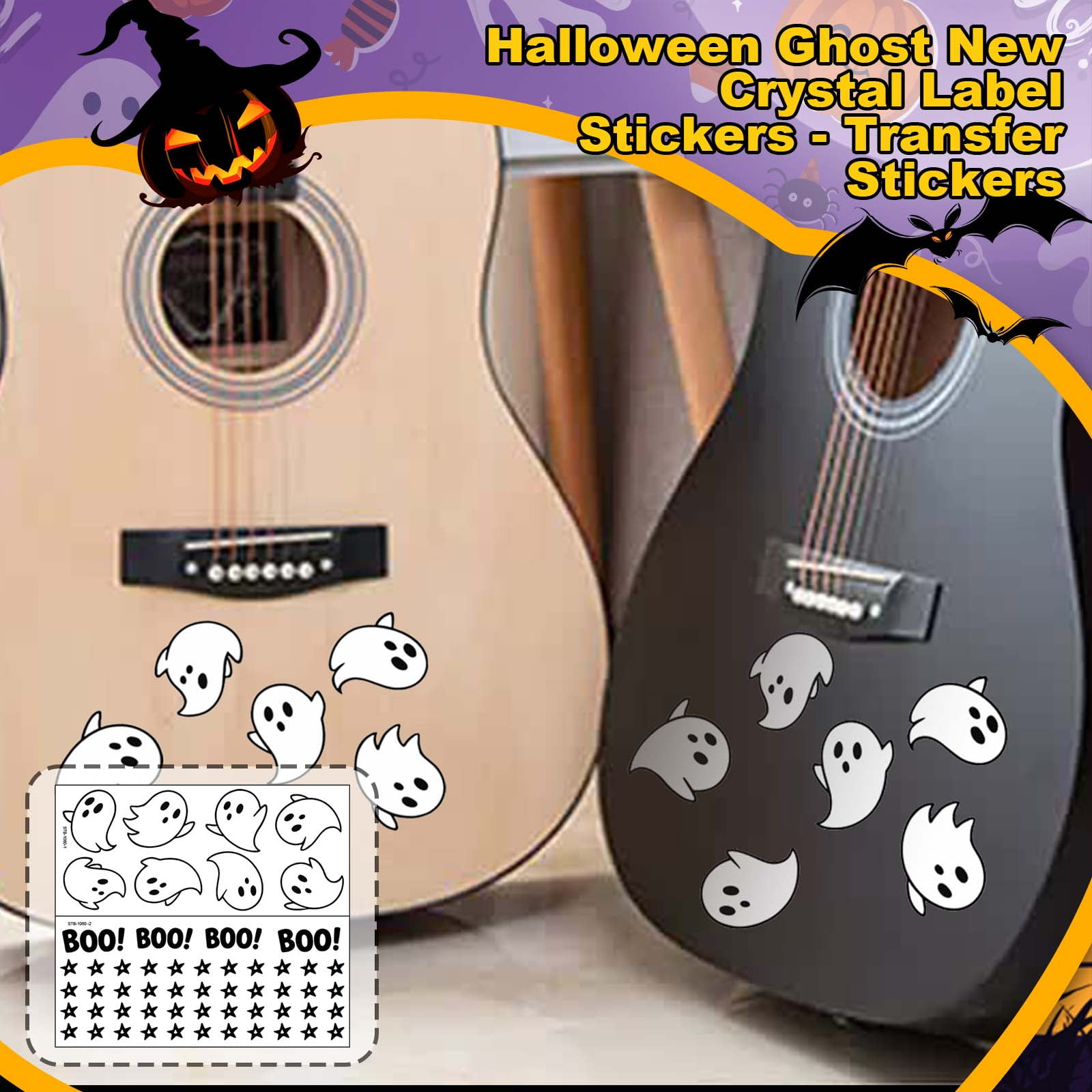 Halloween New Crystal Label Transfer Stickers Halloween Ghosts Cute Style with Boo Lettering ...