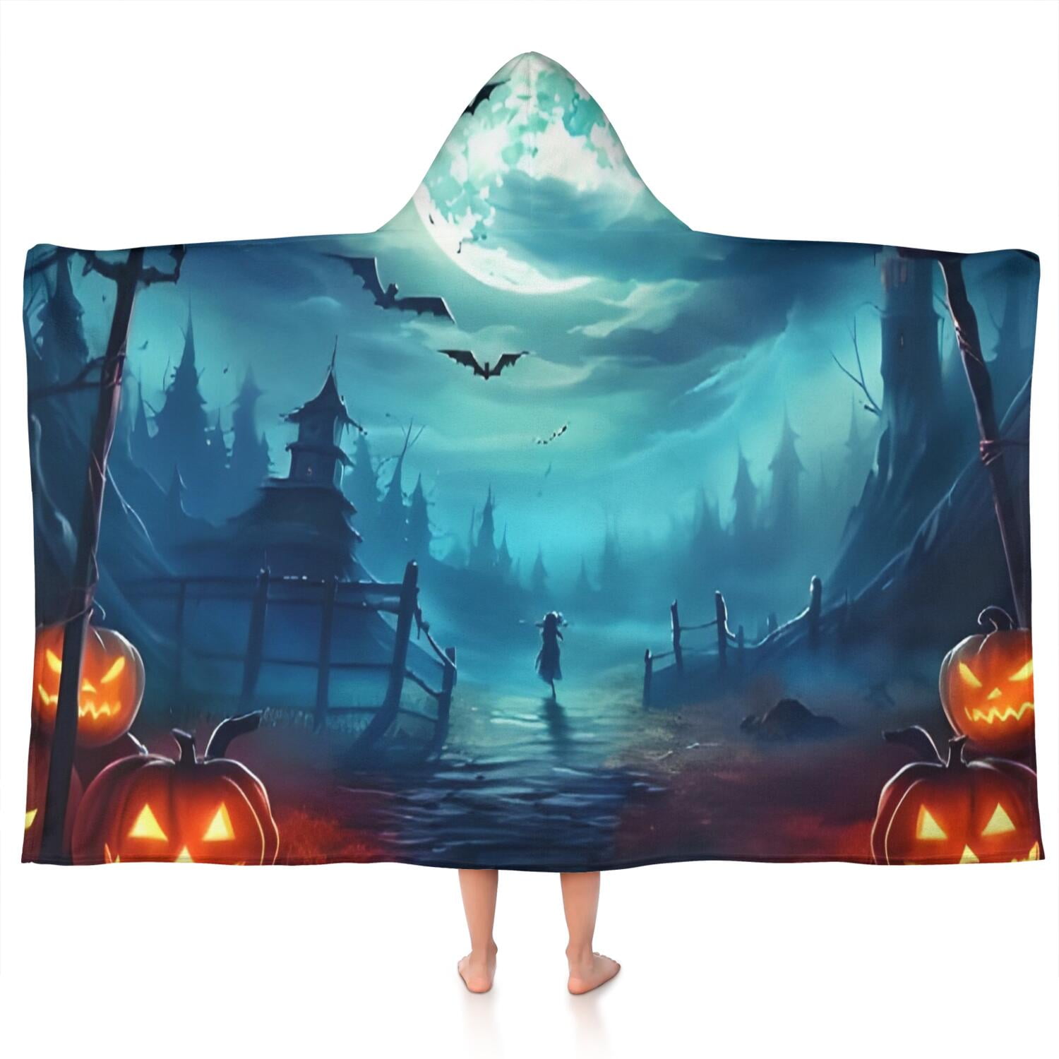 Halloween Night Scene Pattern Hooded Bath Towel，50"x30" for Ages 3 To ...