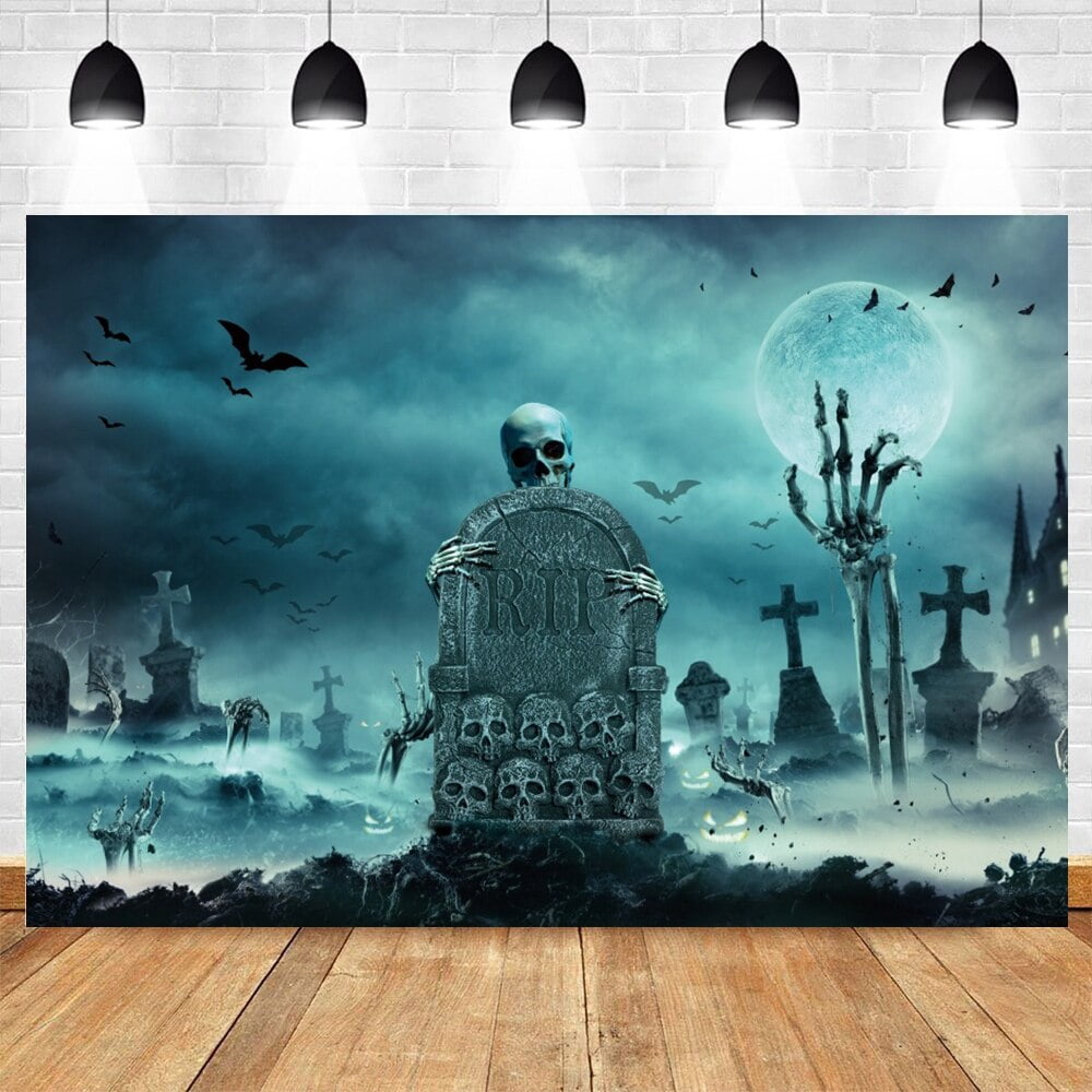 Halloween Night Tombstone Pumpkin Skeleton Photography Backdrop Skull ...