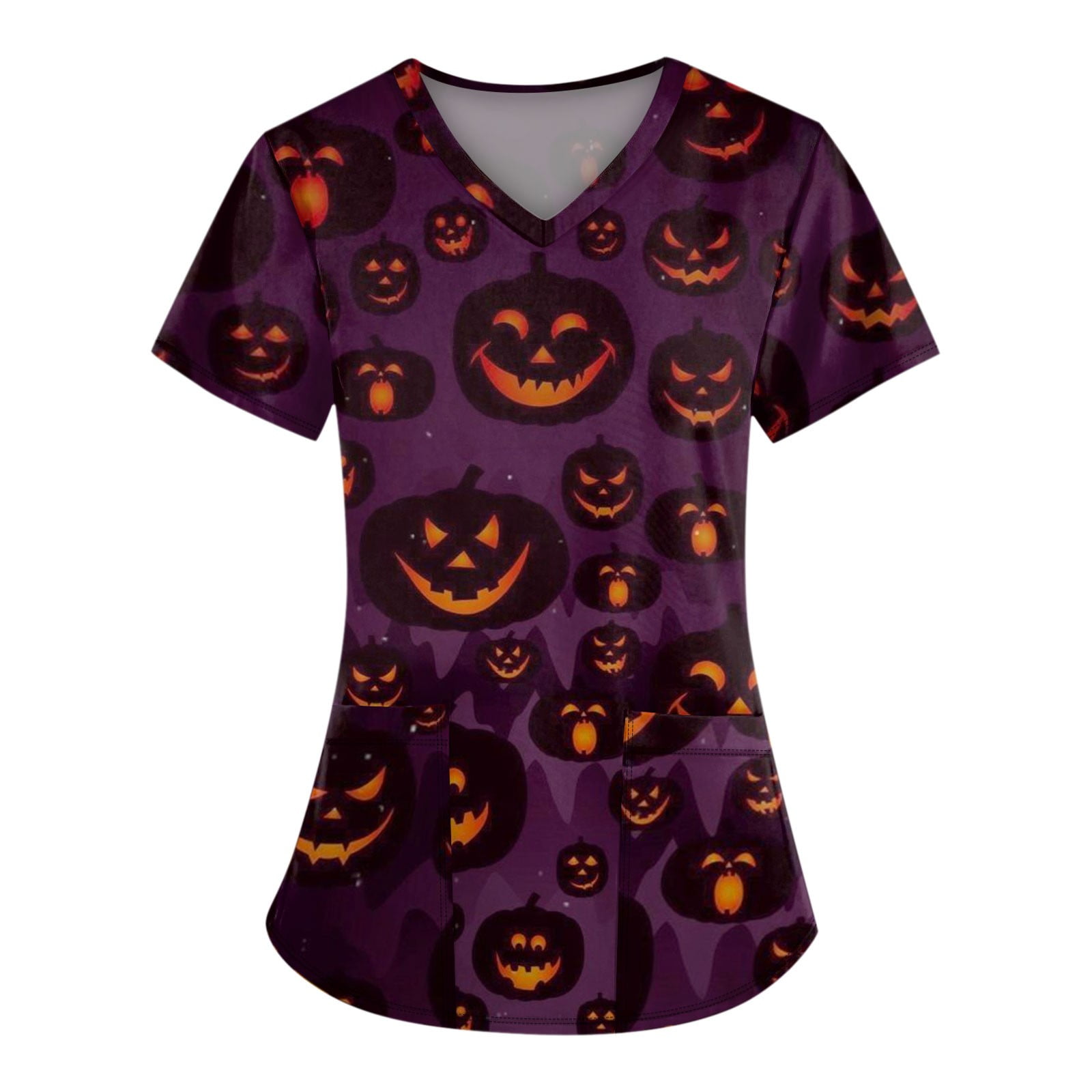 Halloween Nurse Uniforms For Women 2024 Pumpkins Bats Printed V Neck Plus Size Scrub Tops Short