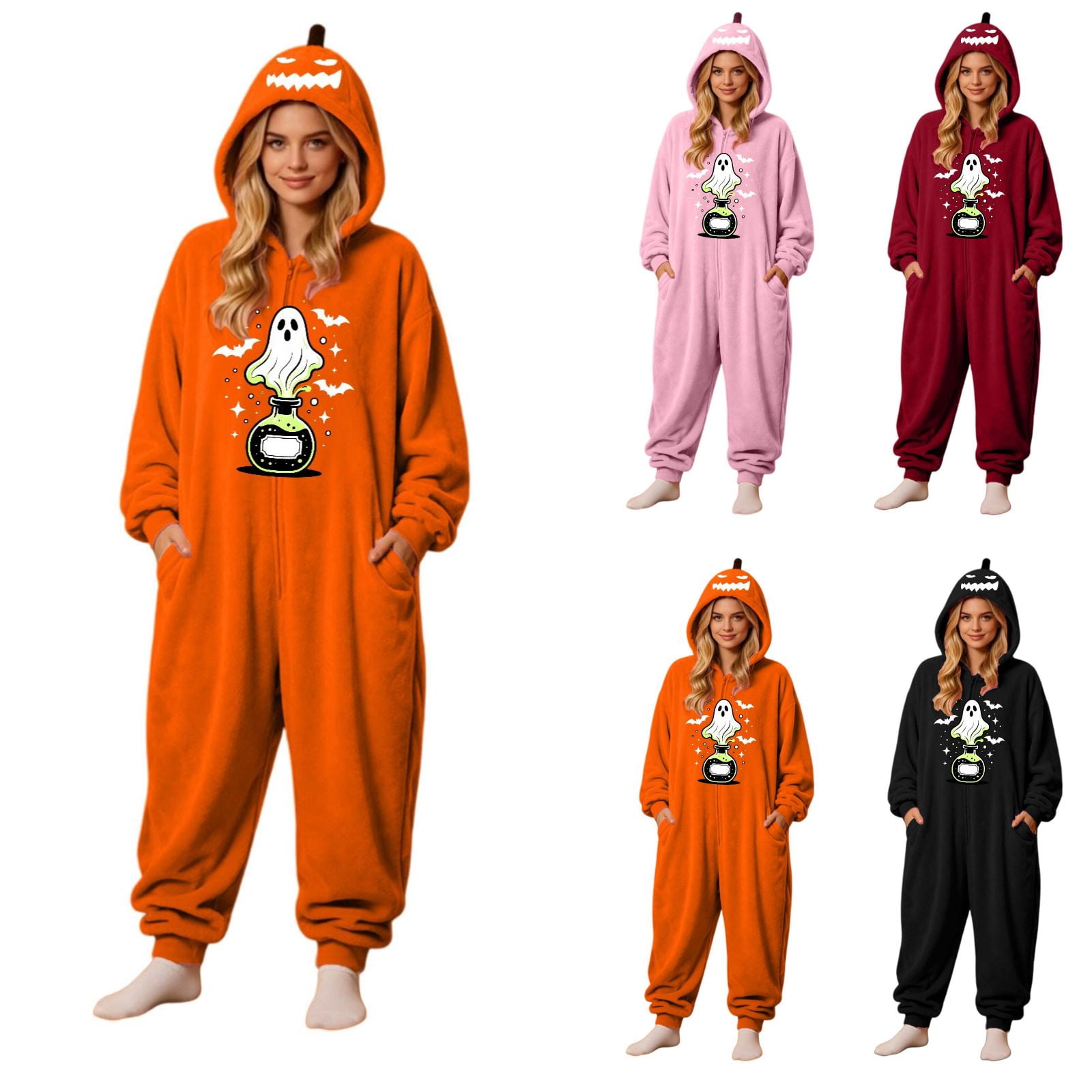 Halloween Onesie Pajamas Adult Pumpkin Ghost Halloween Costume Pajamas ...