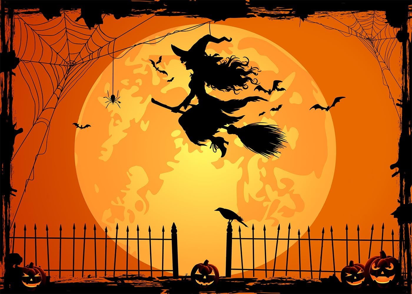 Halloween Orange Backdrop Trick or Treat Evil Glowing Melon Full Moon ...