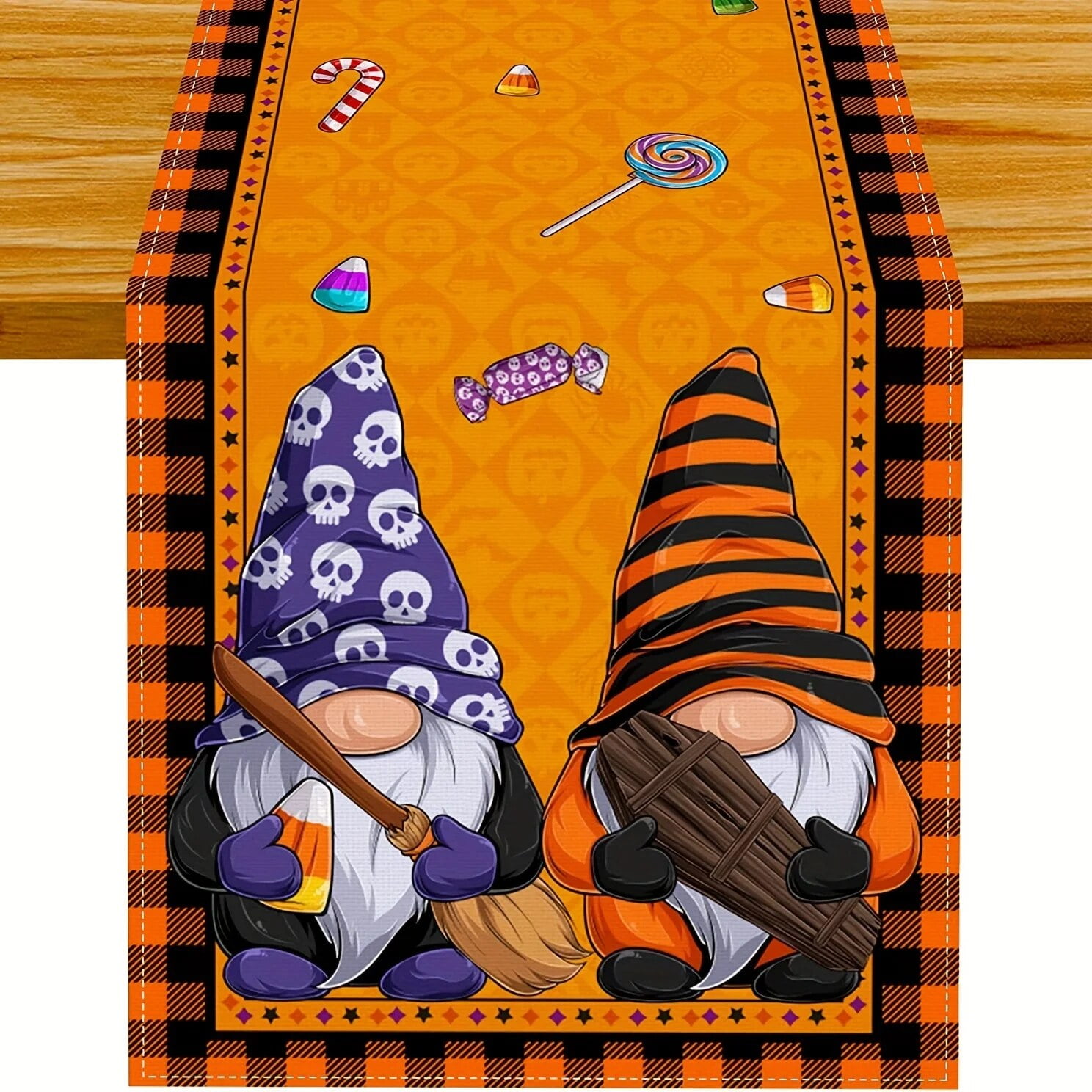 Halloween Orange Gnome Linen Table Runners Kitchen Table Decor Reusable Dining Table Runners ...