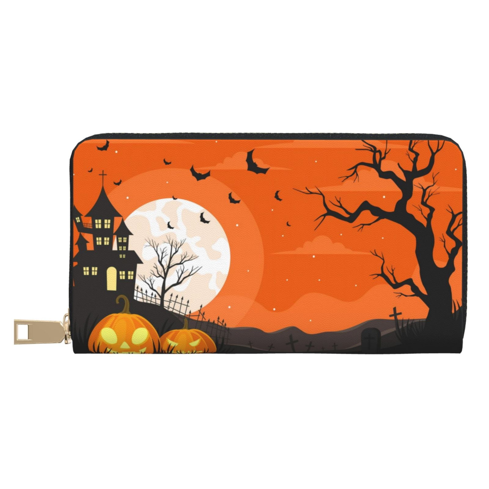 Halloween Orange Night Scene Wallet Women, Leather Bifold Multi Card ...
