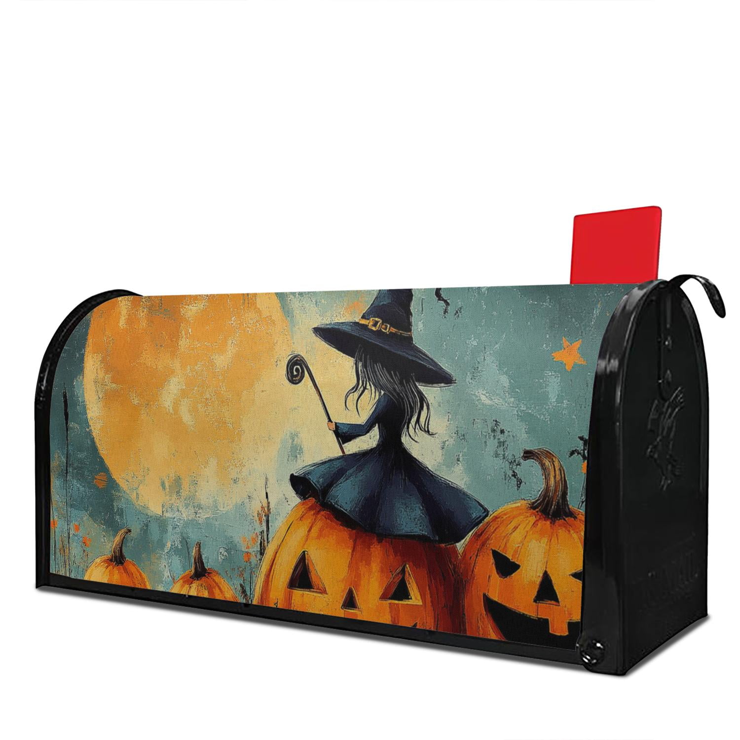 Halloween Orange Pumpkin Witch Bat Spooky Mailbox Covers,Magnetic 18x21 ...