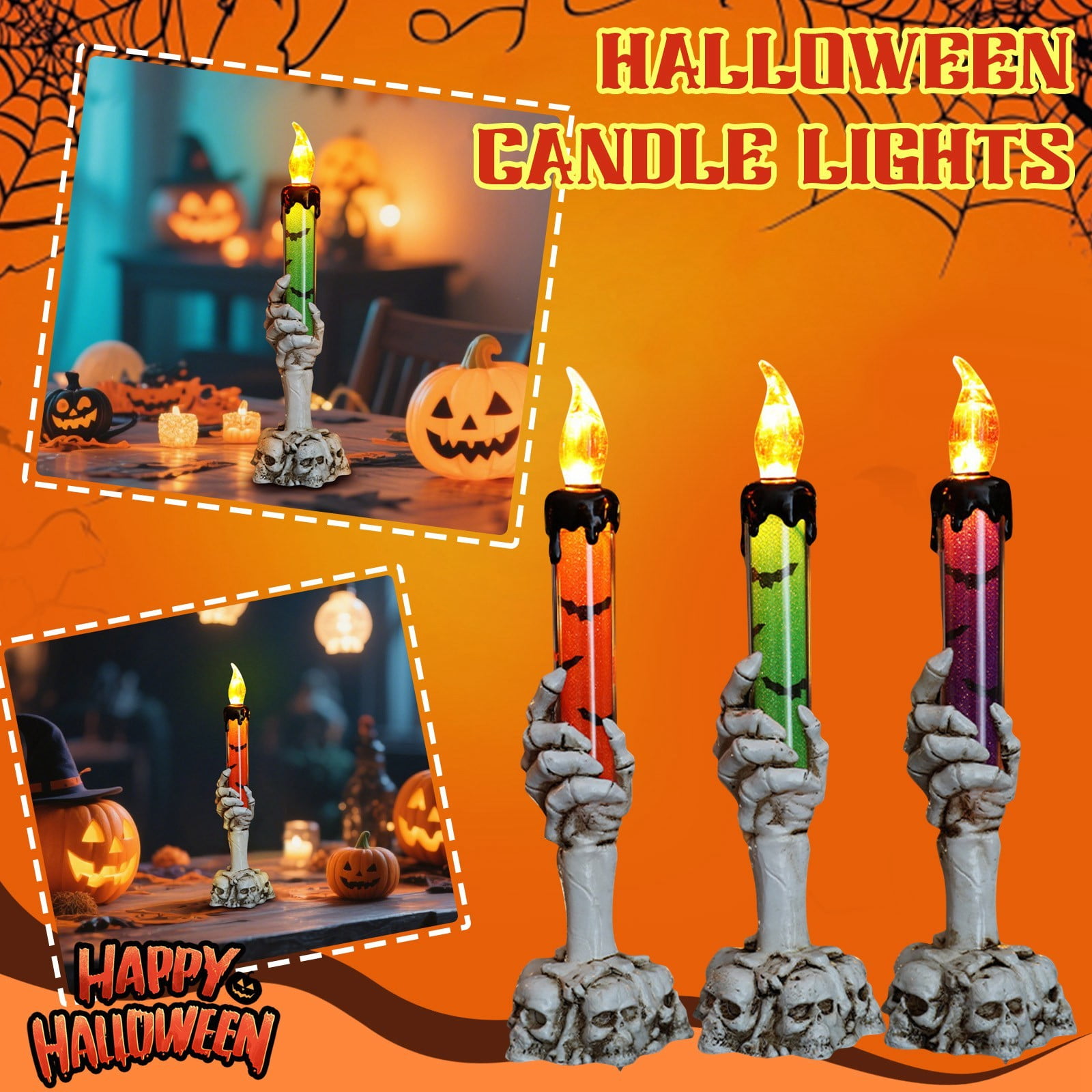 Halloween Ornament,3D Skeleton Hand LED Candles - Set of 3 Flameless ...