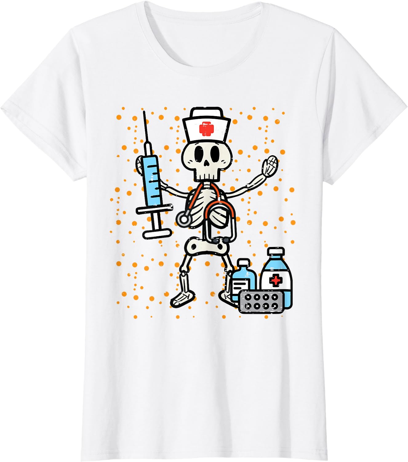 Halloween Orthopedic Nurse Skeleton Scrub Top Costume Women T-Shirt ...