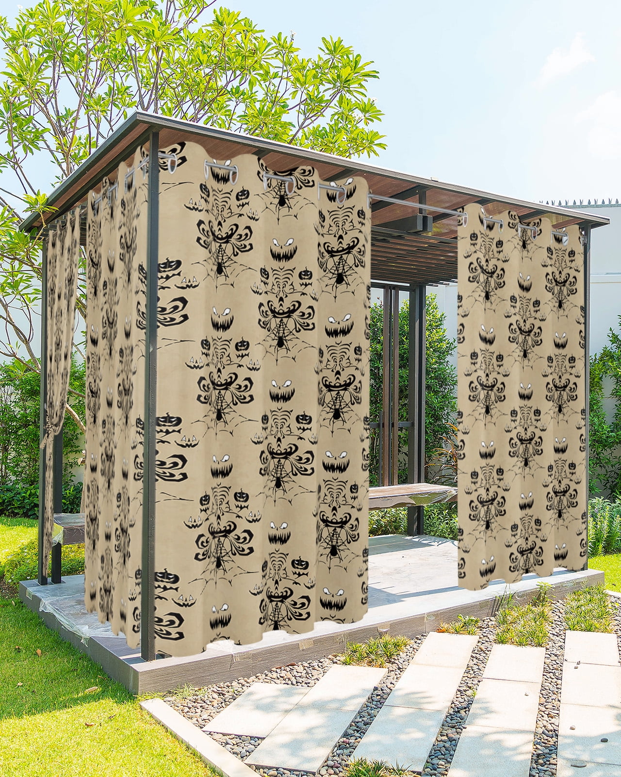 Halloween Outdoor Curtains for Patio Waterproof,Haunted House Spi-der ...