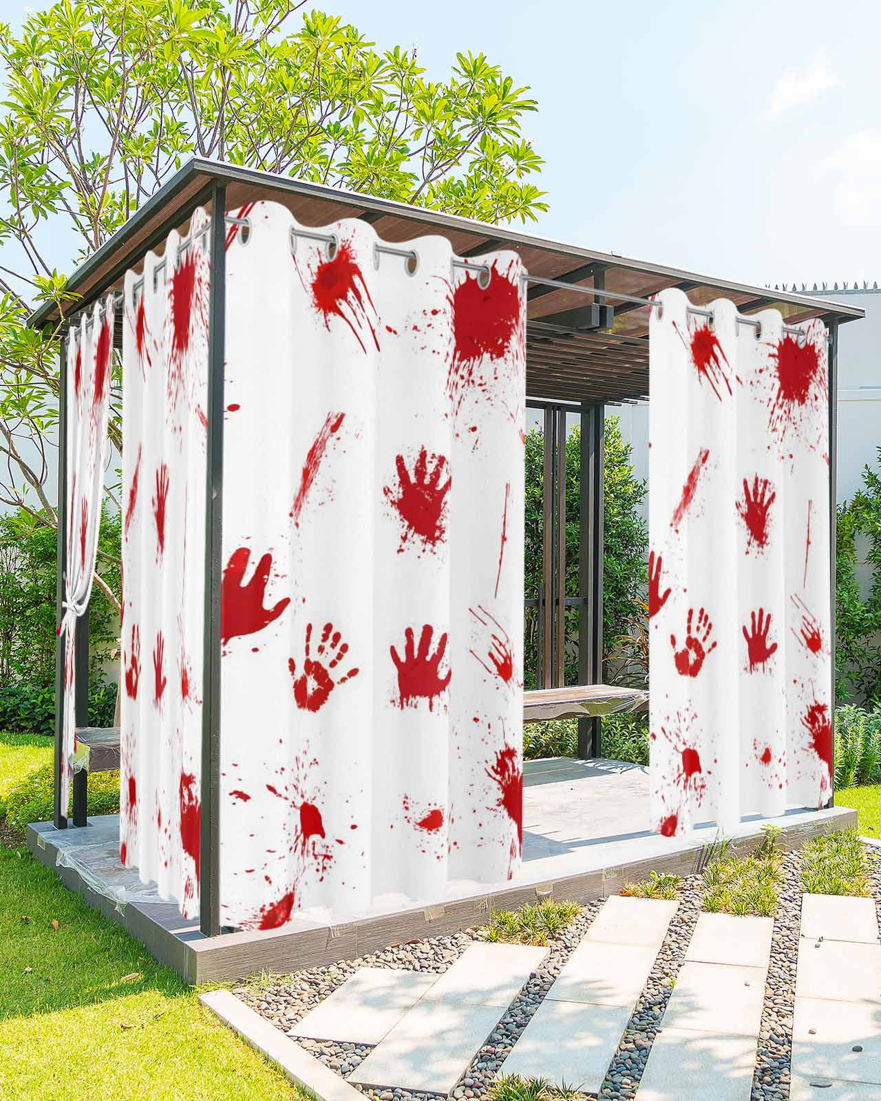 Halloween Outdoor Curtains for Patio Waterproof, Horror Blood Handprint ...
