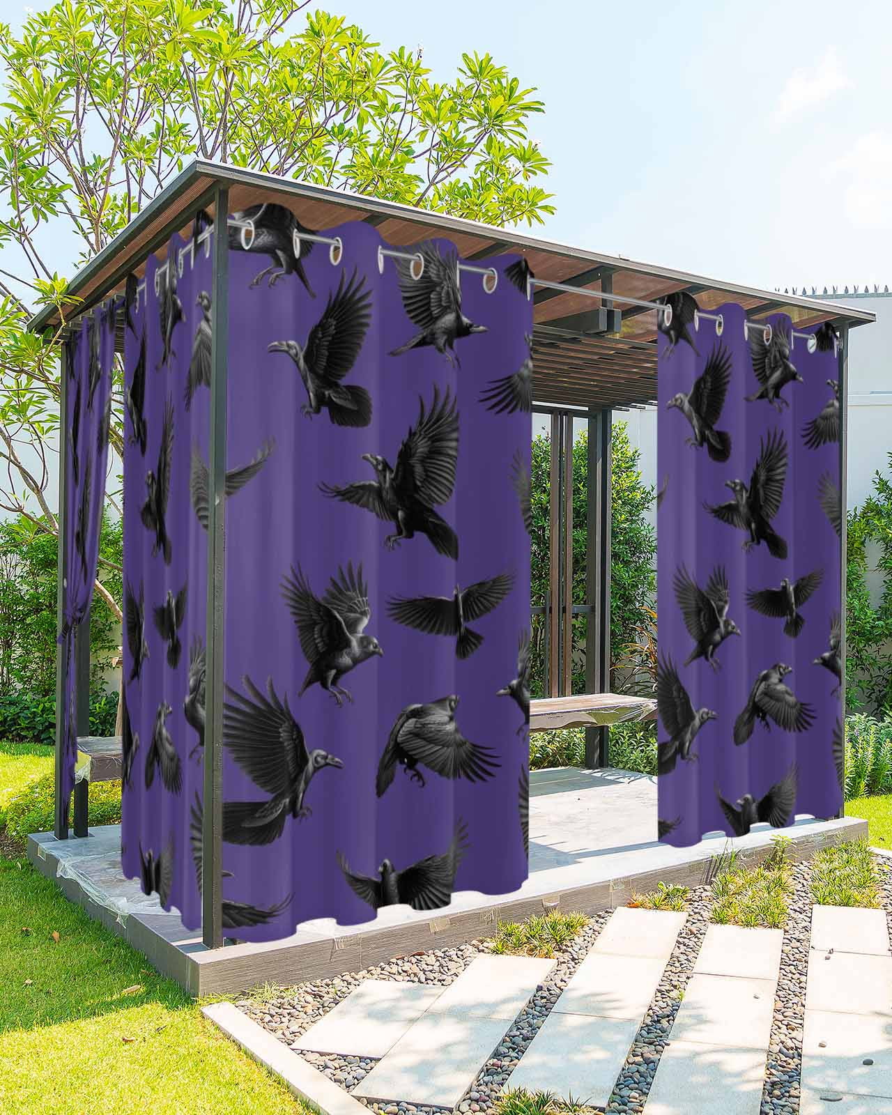 Halloween Outdoor Curtains for Patio Waterproof, Purple Black Animal ...