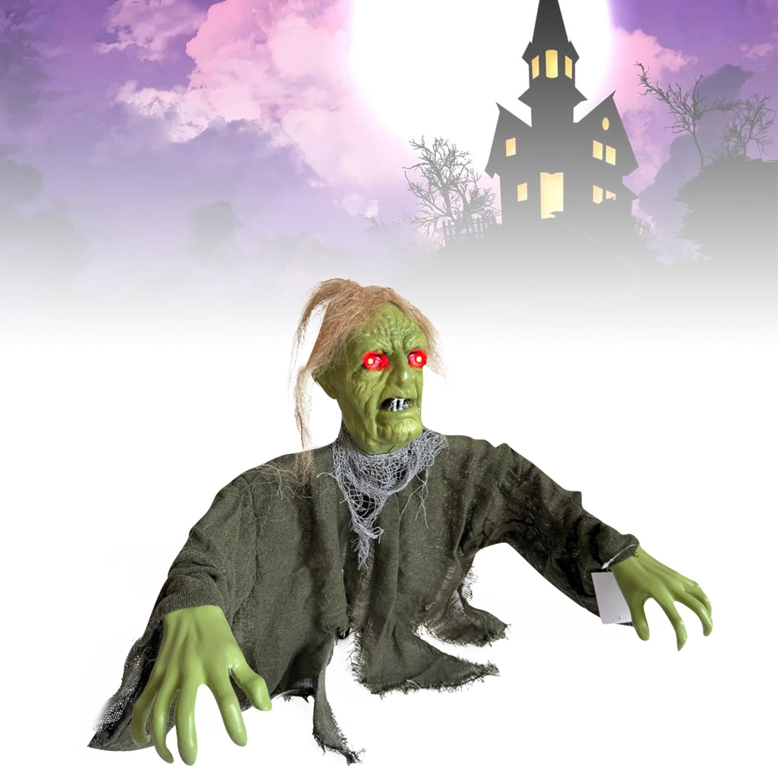 Halloween Outdoor Decoration Luminous Green Face Zombie Ground Plug ...