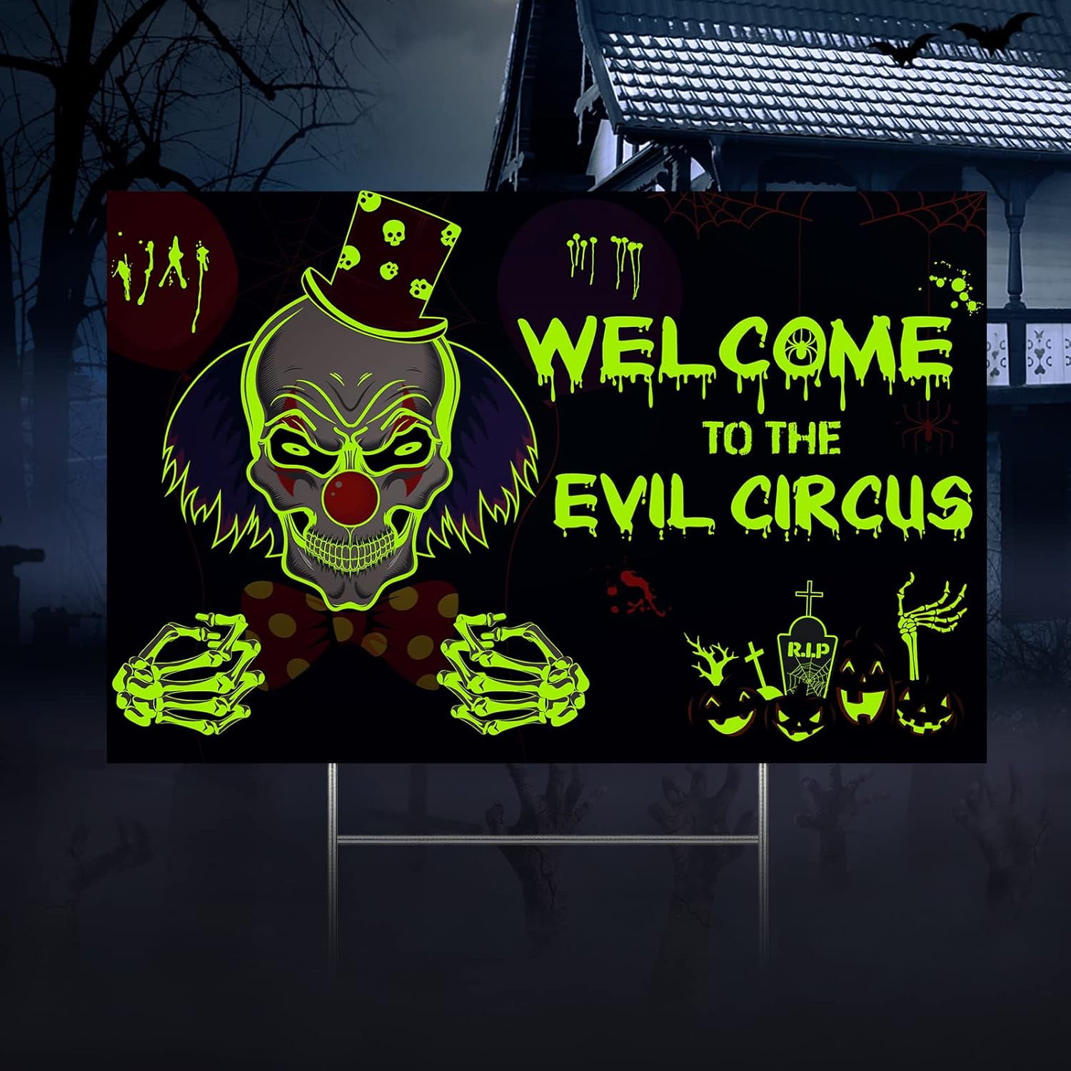 Halloween Outdoor Decorations Halloween Reflective Clown Yard Sign with ...