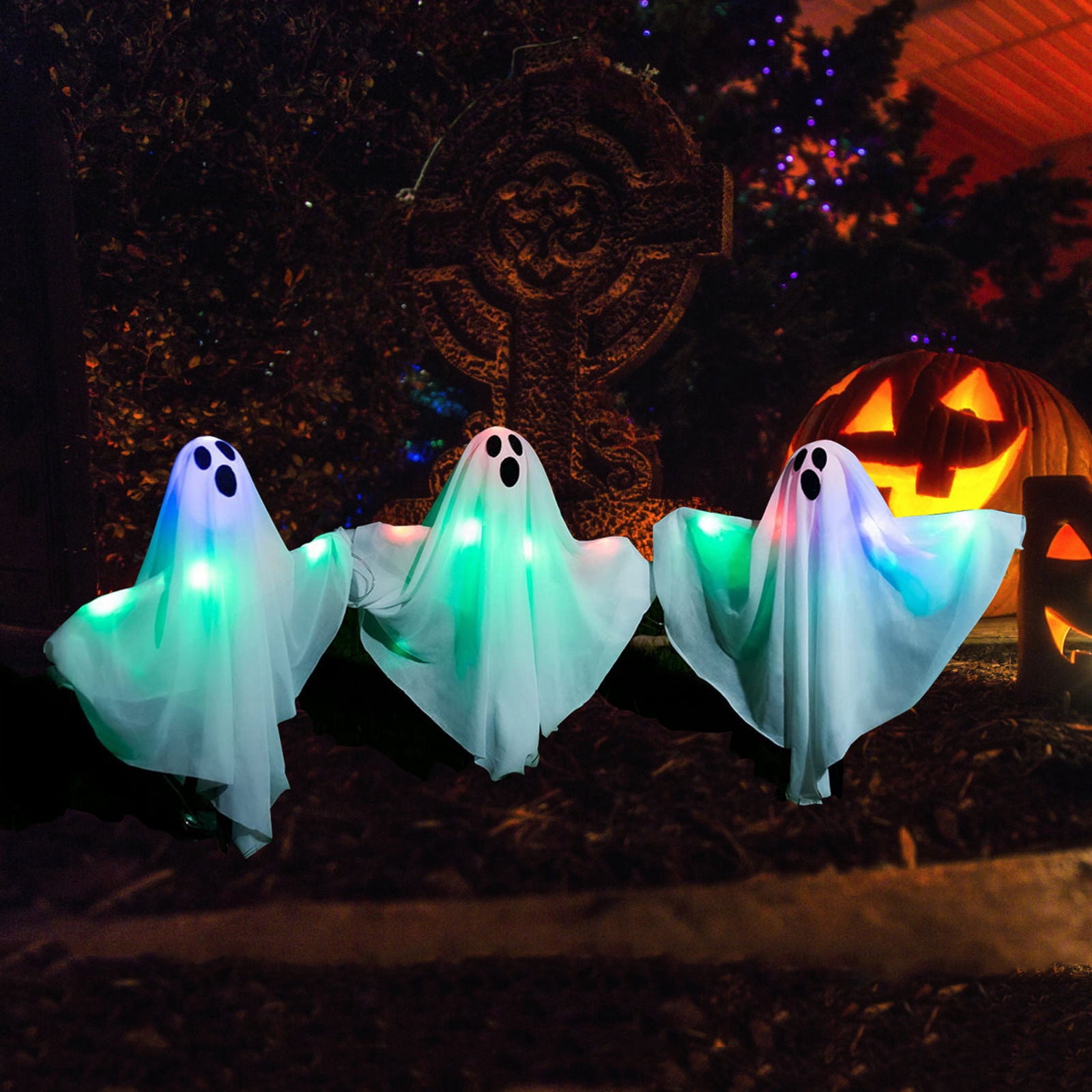 Halloween Outdoor Decorations White Ghost Garden Stakes with Light Up ...