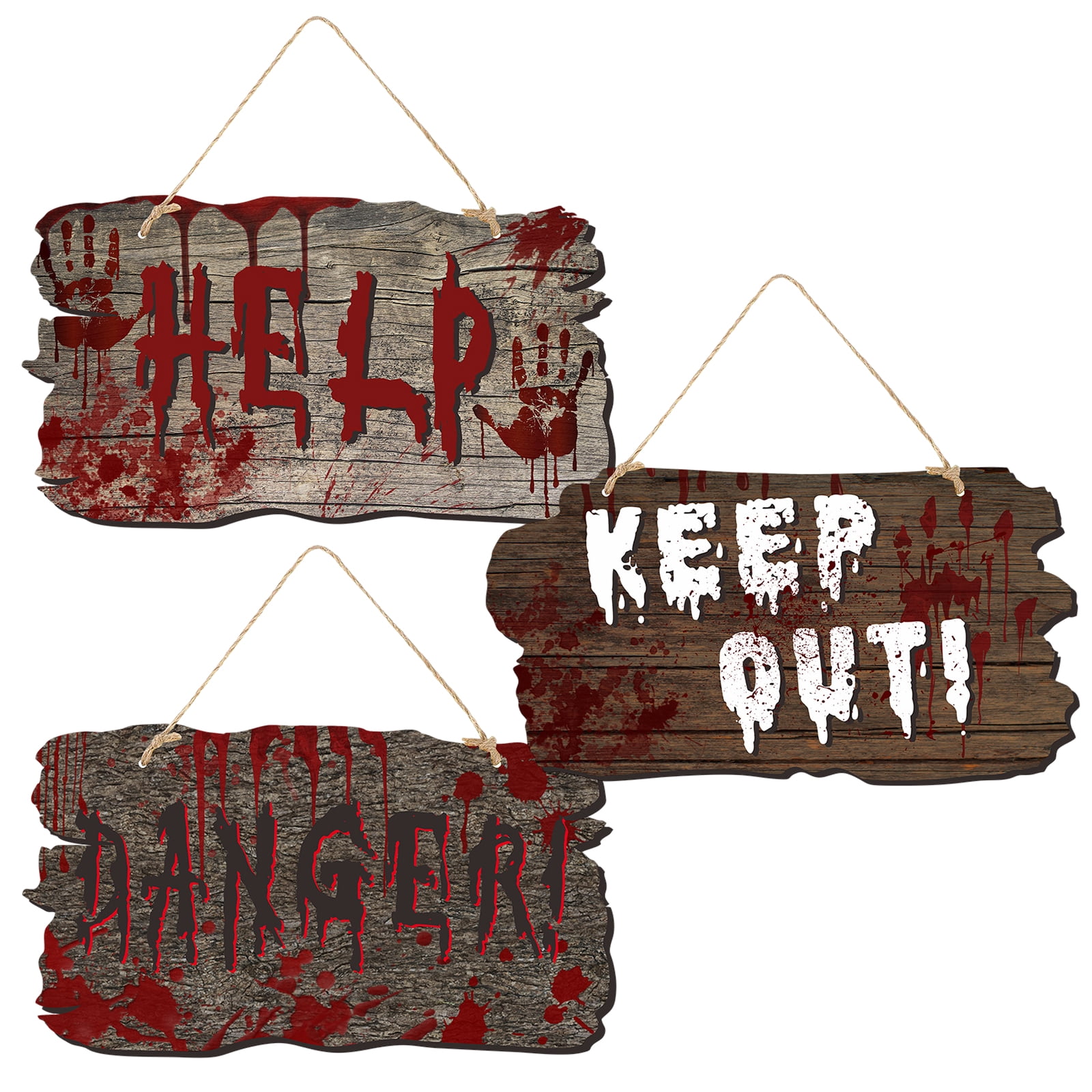 Halloween Outdoor Decorations - Wooden Warning Signs;Bloody Hanging ...