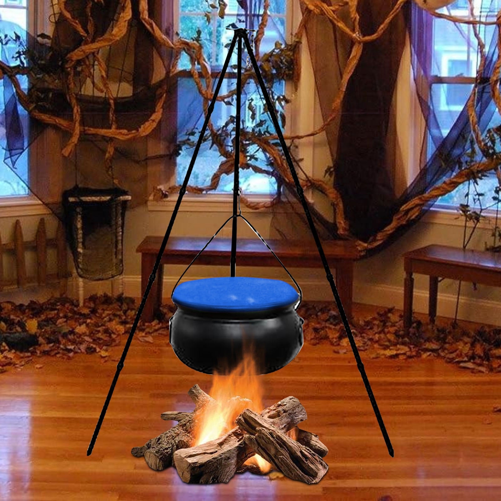 Halloween Outdoor Large Cauldron Decoration, Tripod with Timer Lights ...