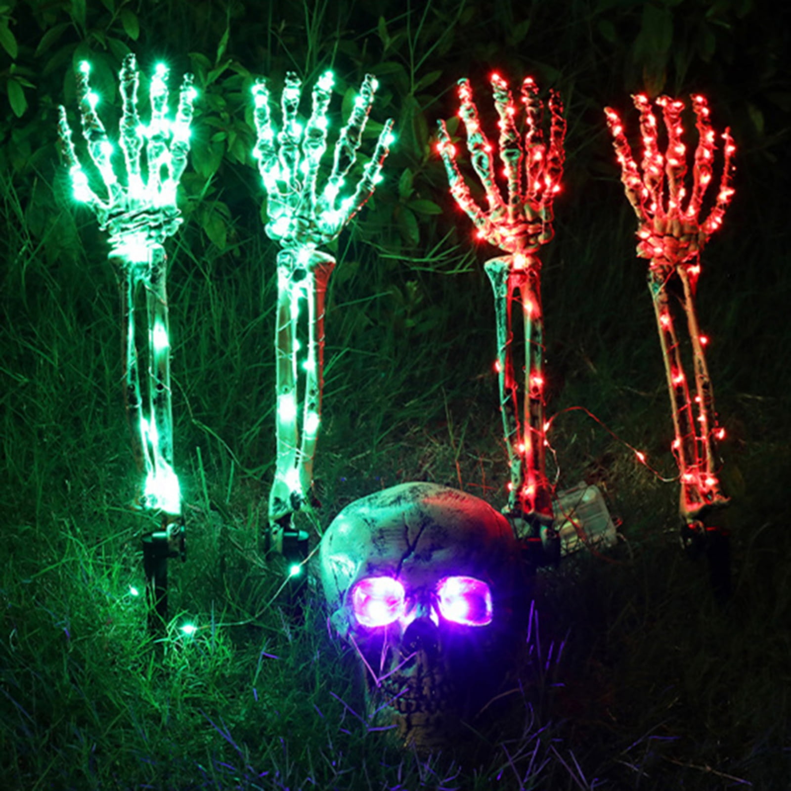 Halloween Outdoor Lighted Skeleton Skull Halloween Decorations Battery ...