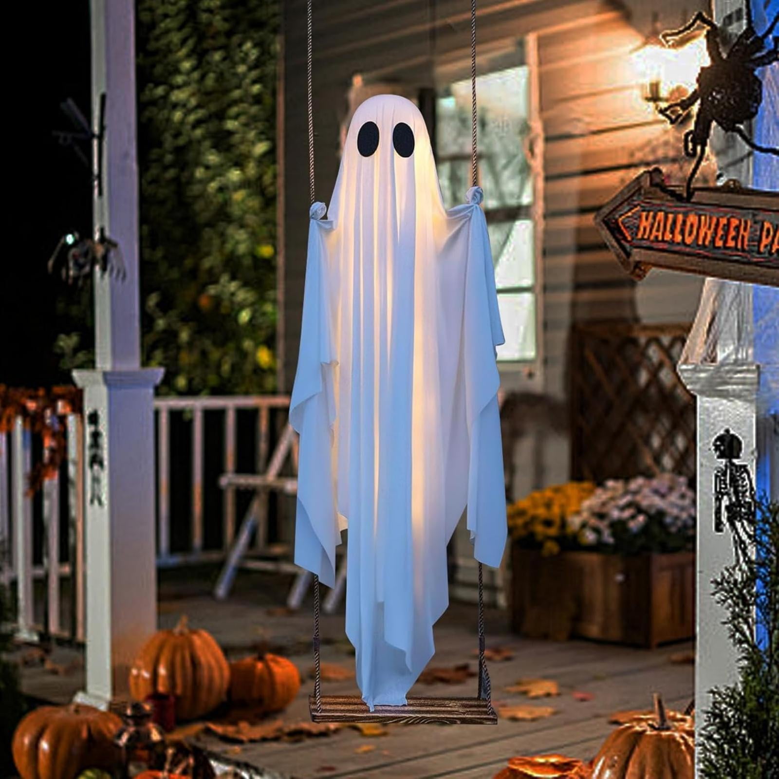 Halloween Outdoor Swing Ghost Decor, 3 FT Large Hanging Swing Ghost ...