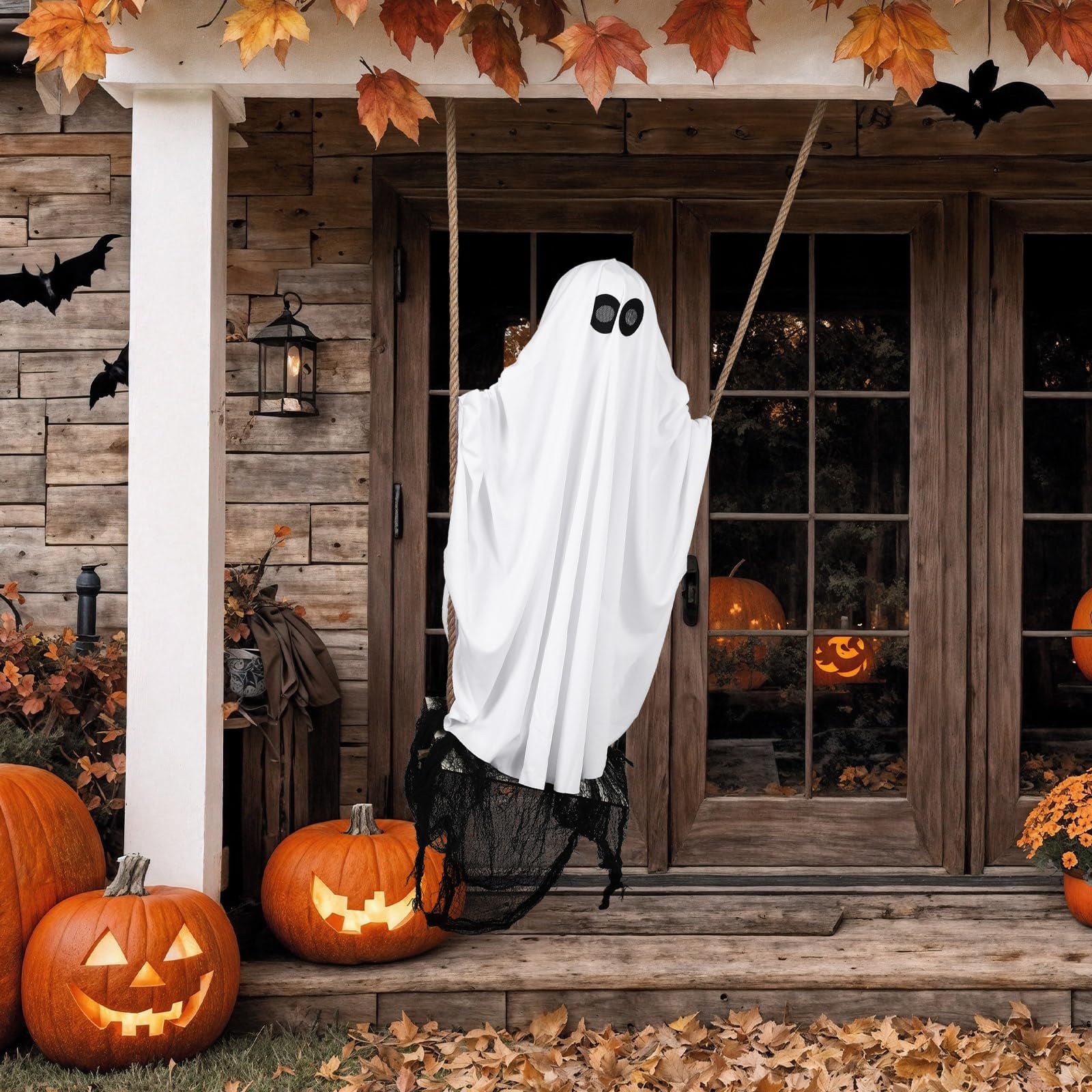 Halloween Outdoor Swing Ghost Decor, 5 FT Large Hanging Swing Ghost ...
