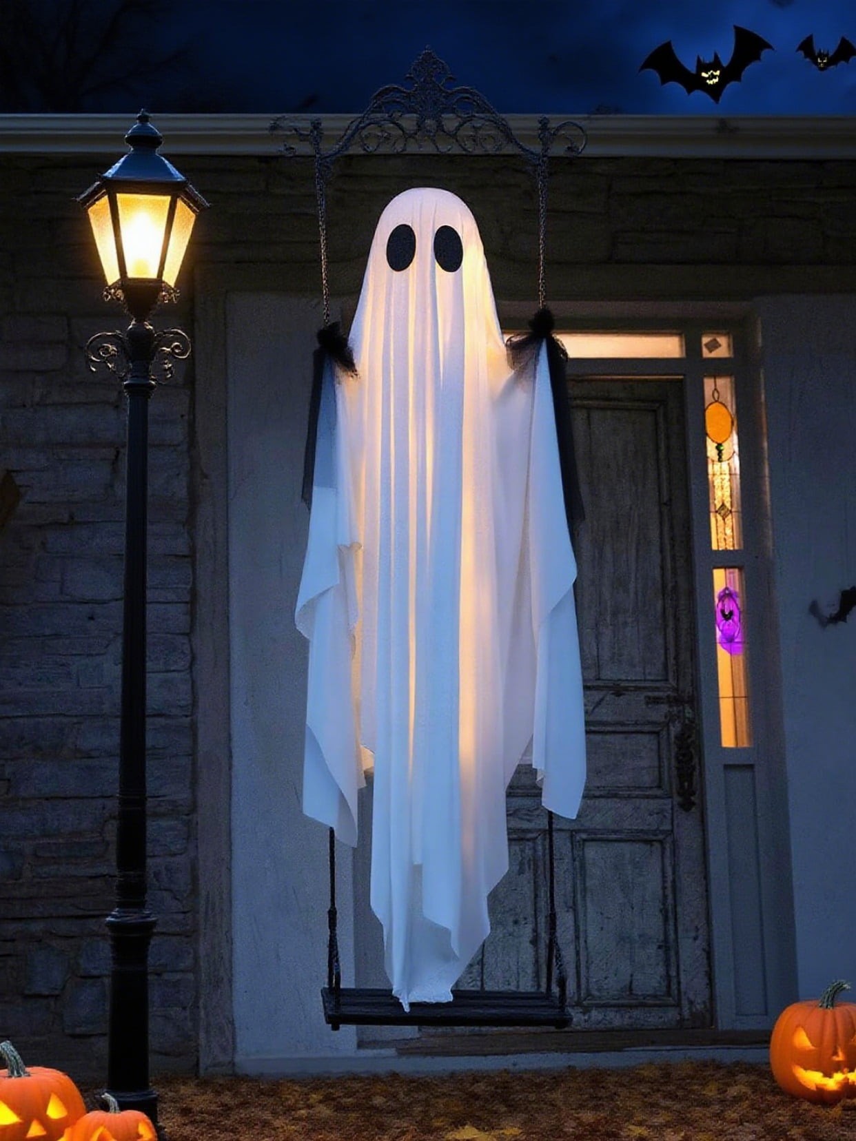 Halloween Outdoor Swing Ghost Decor Light, 5 FT Large Hanging Swing ...