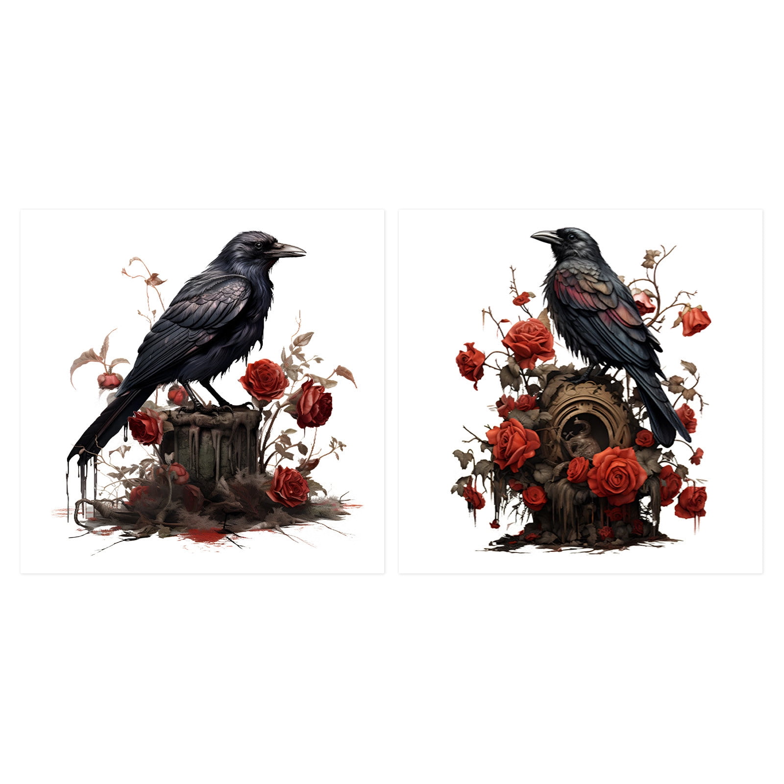 Halloween Owl Girl Crow Flower Floral Wall Art Decal, Creative Abstract ...