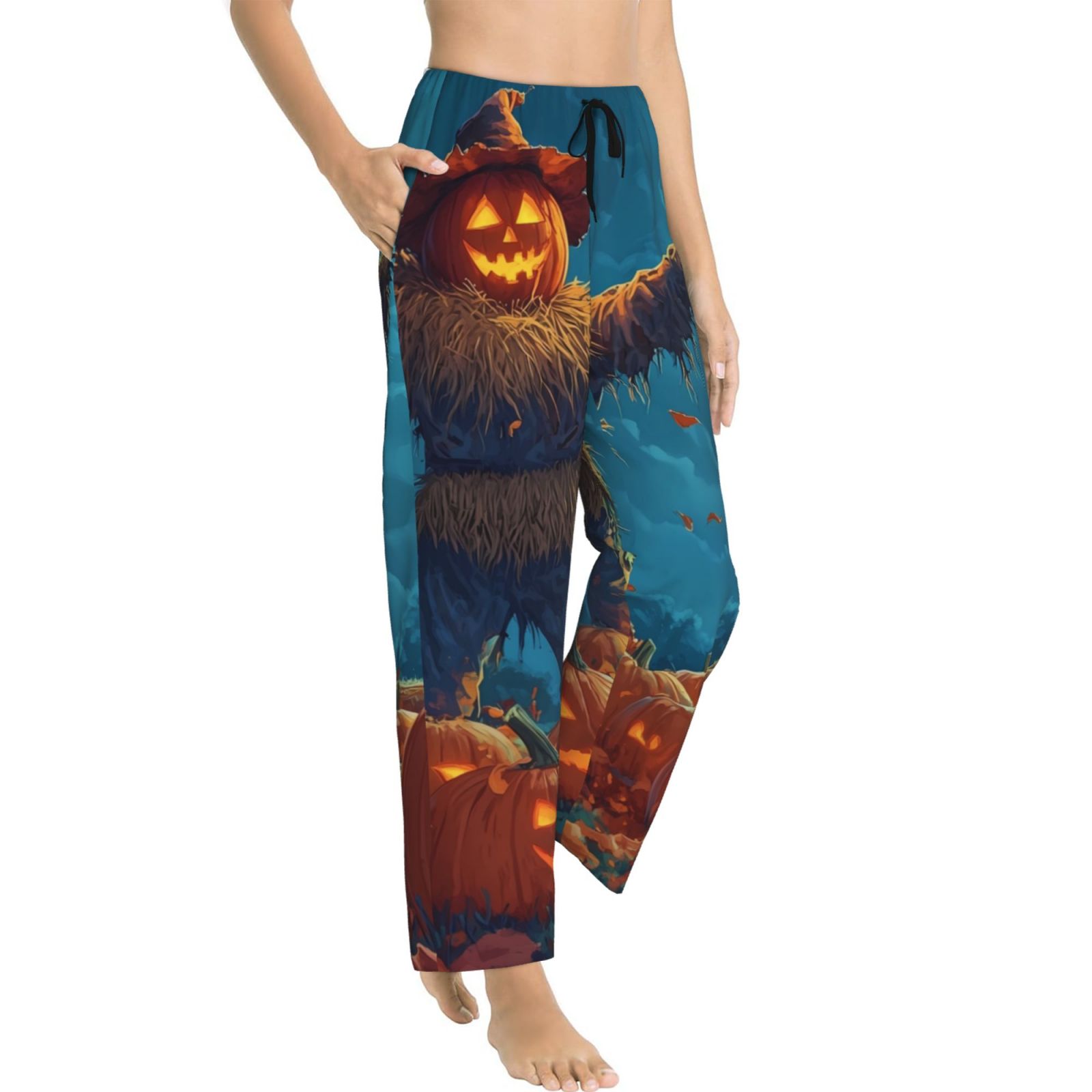 Halloween Pajama Pants Women, Halloween Cute Pumpkin Scarecrow Soft ...