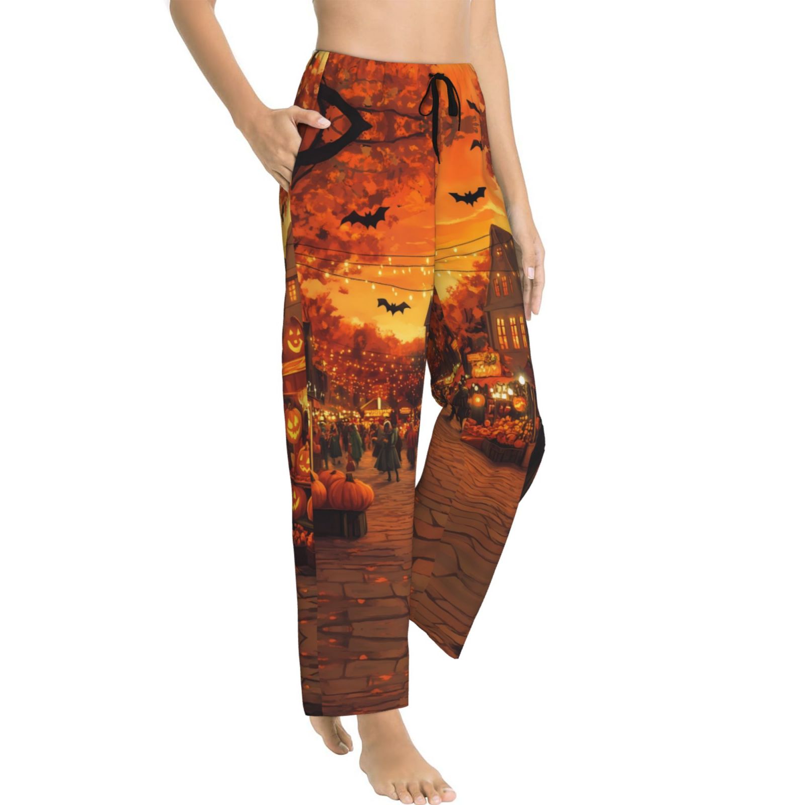 Halloween Pajama Pants Women - Halloween Maple Leaf Pumpkin Market ...