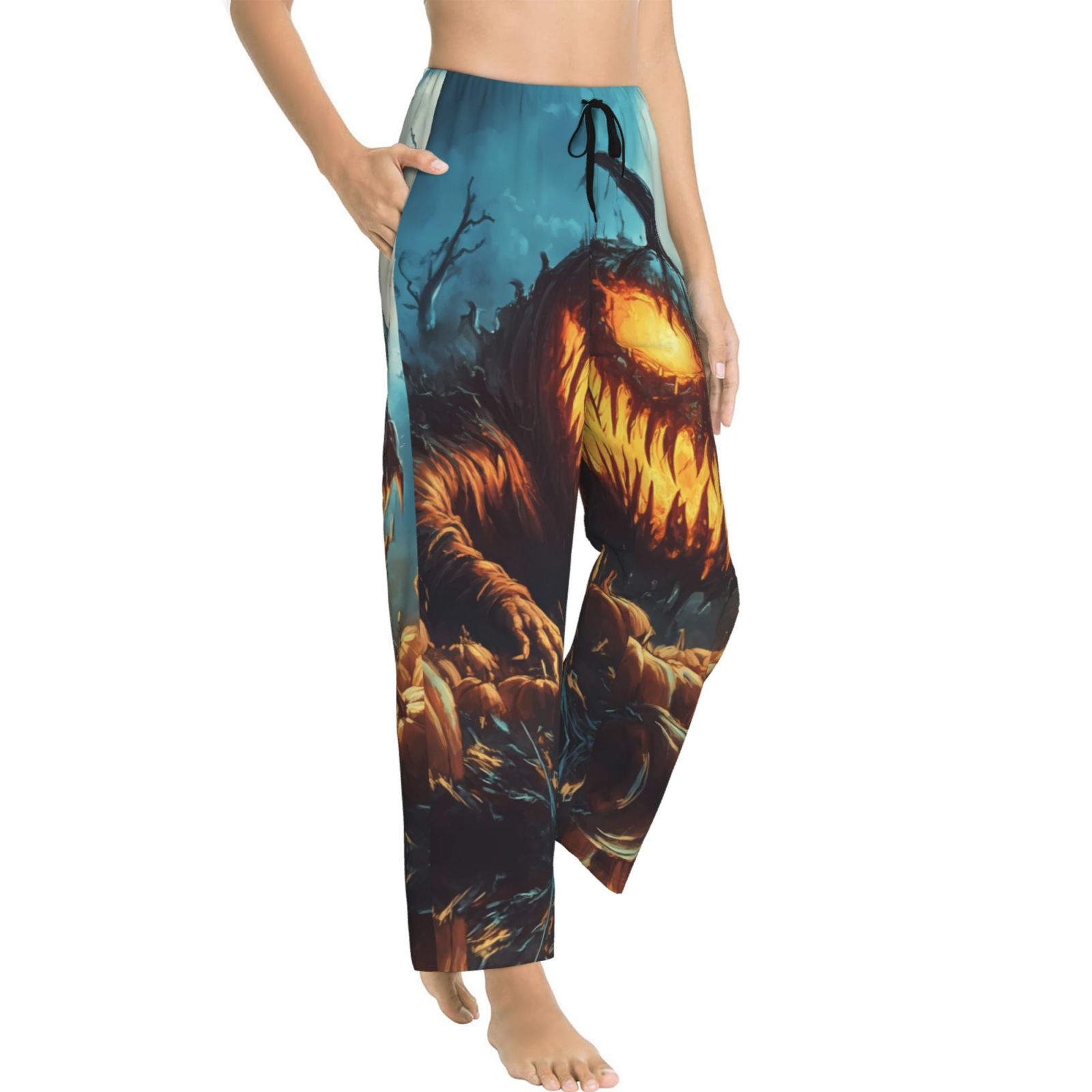 Halloween Pajama Pants Women, Halloween Pumpkin Monster Moon Halloween ...